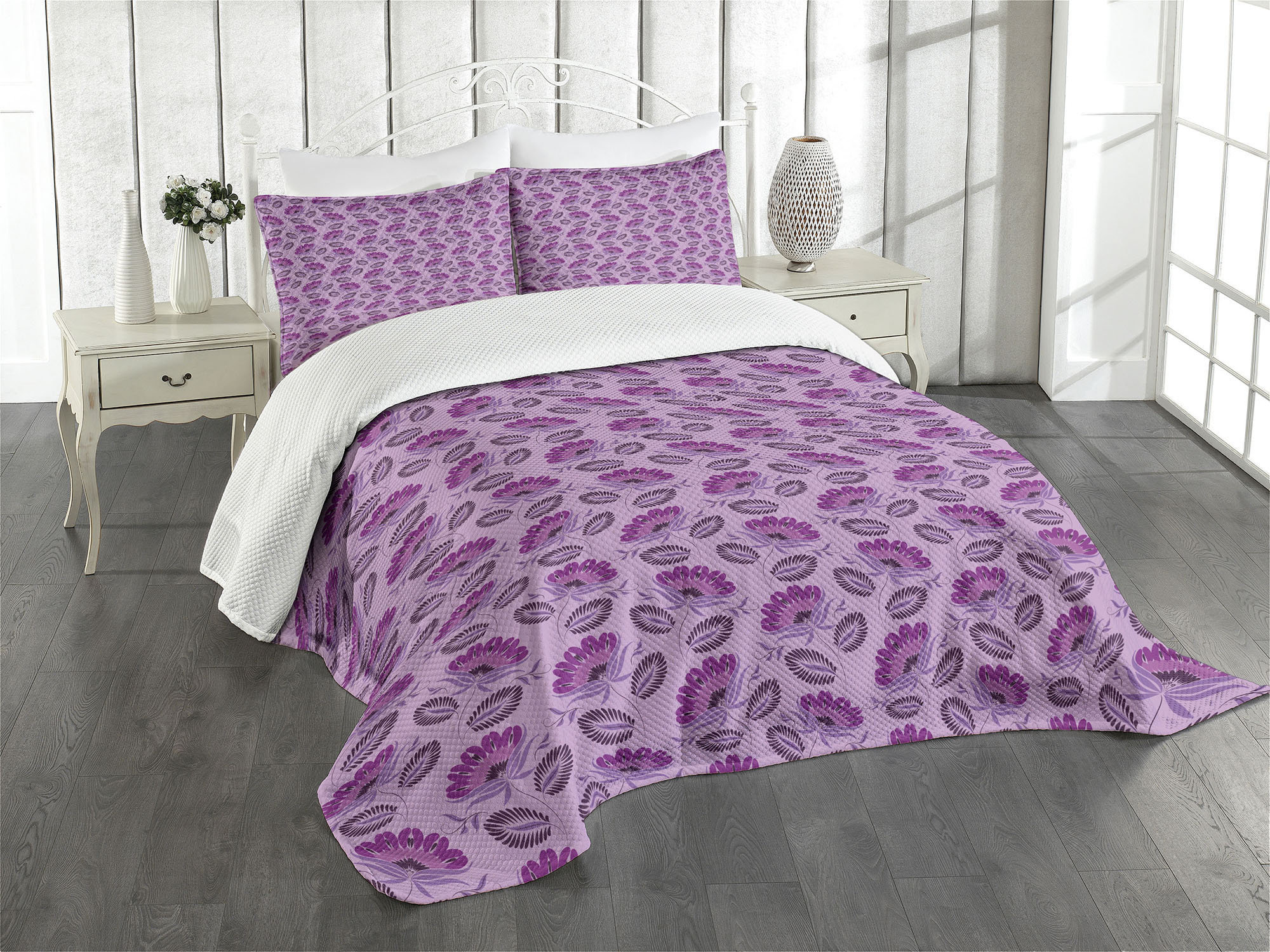 Ambesonne Ambensonne Purple Bedspread Nature Inspired Flora Purple ...