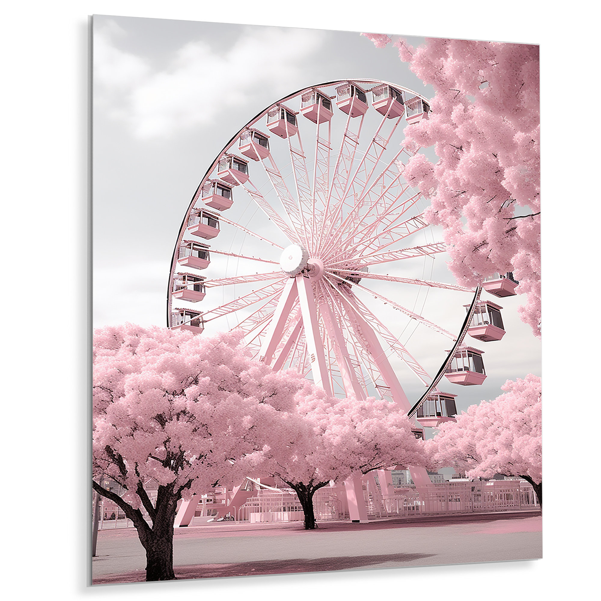 Ebern Designs Pink Ferris Wheel Magical Spin I - Amusement Parks Metal ...