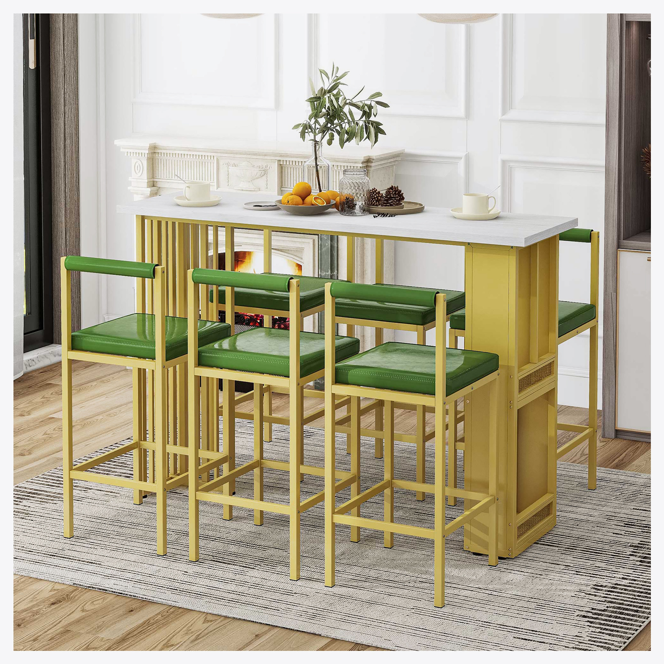 17 Stories 7 Pieces Dining Table Sets, with Fixed Table | Wayfair
