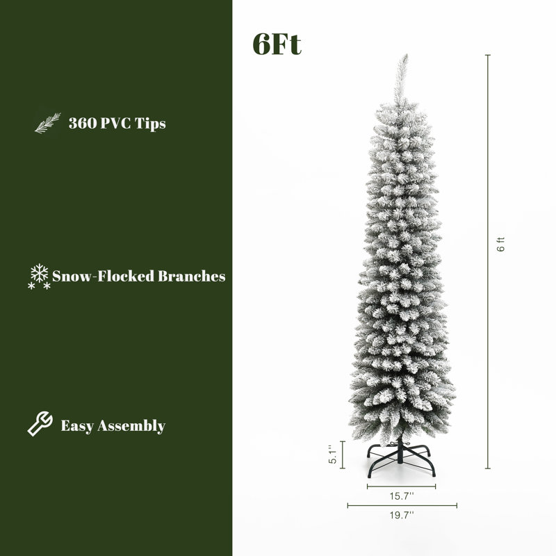 The Holiday Aisle® 6-Feet Pencil Slim Artificial Flocked Green ...