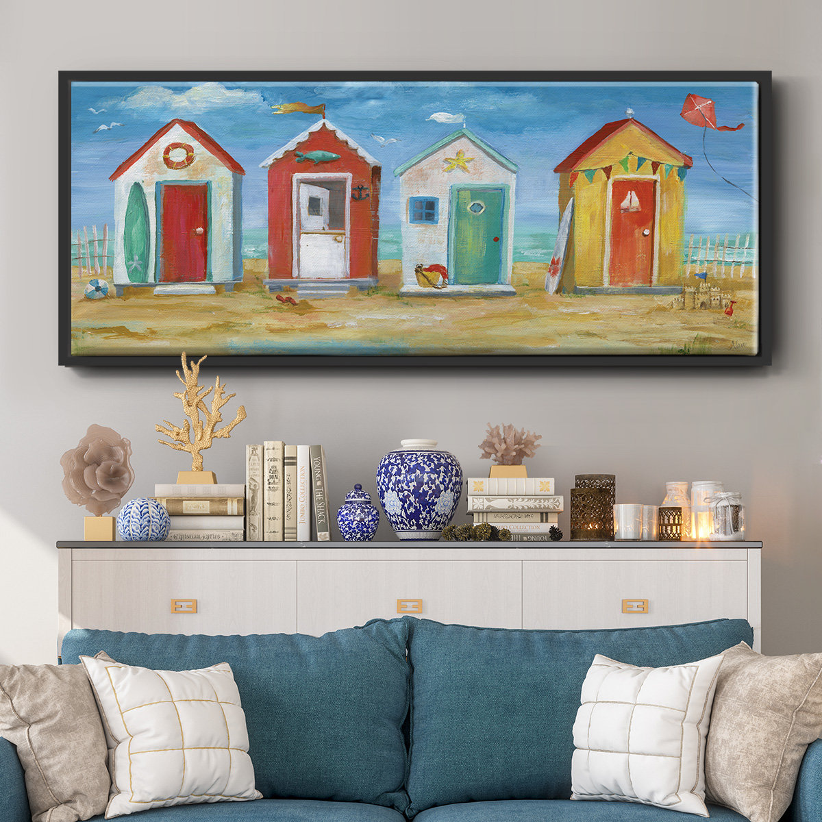 Red Barrel Studio® Bright Beach Huts- Framed Canvas | Wayfair