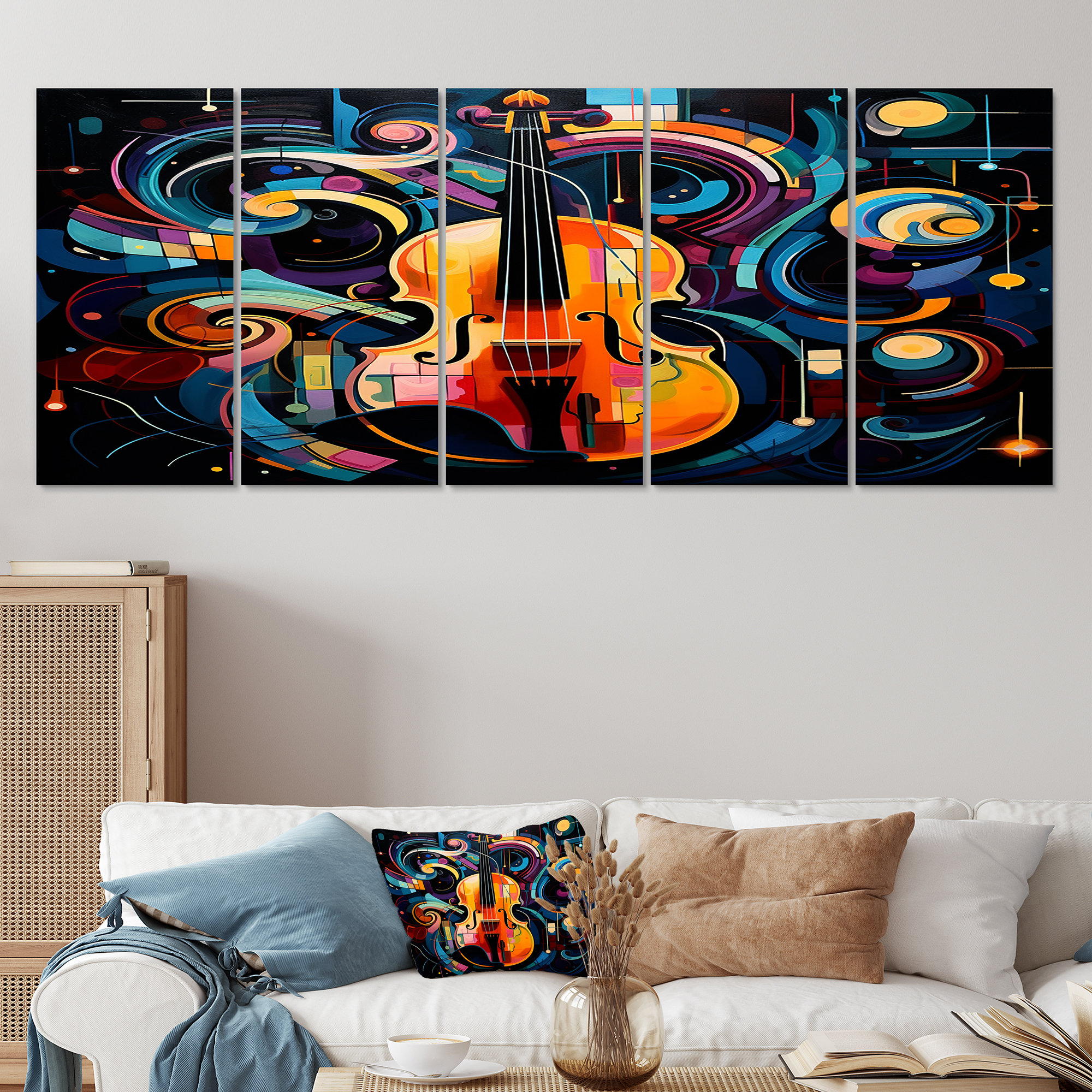 Lark Manor™ Frequencies Of Music Violin Retro Colors - Music Wall Art ...