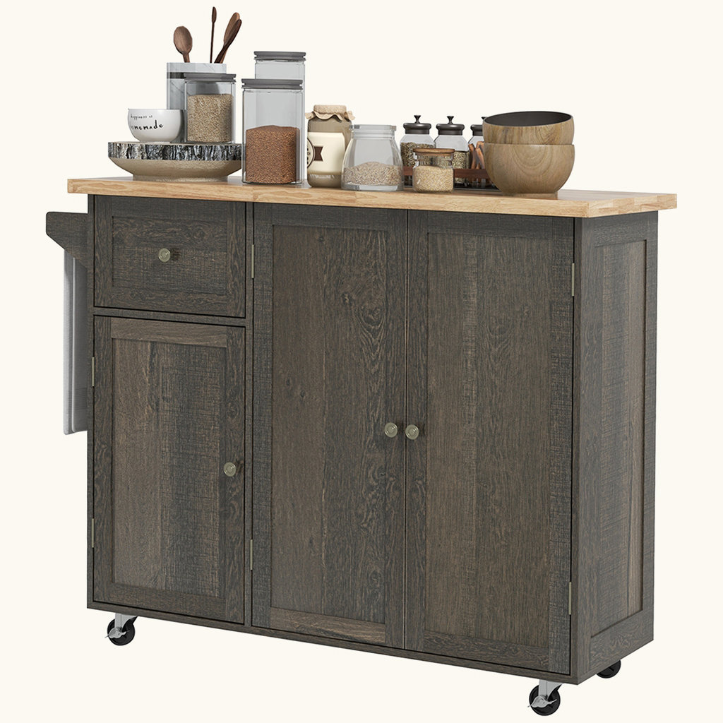Gracie Oaks Triple-Cabinet Rolling Kitchen Island on Wheels | Wayfair