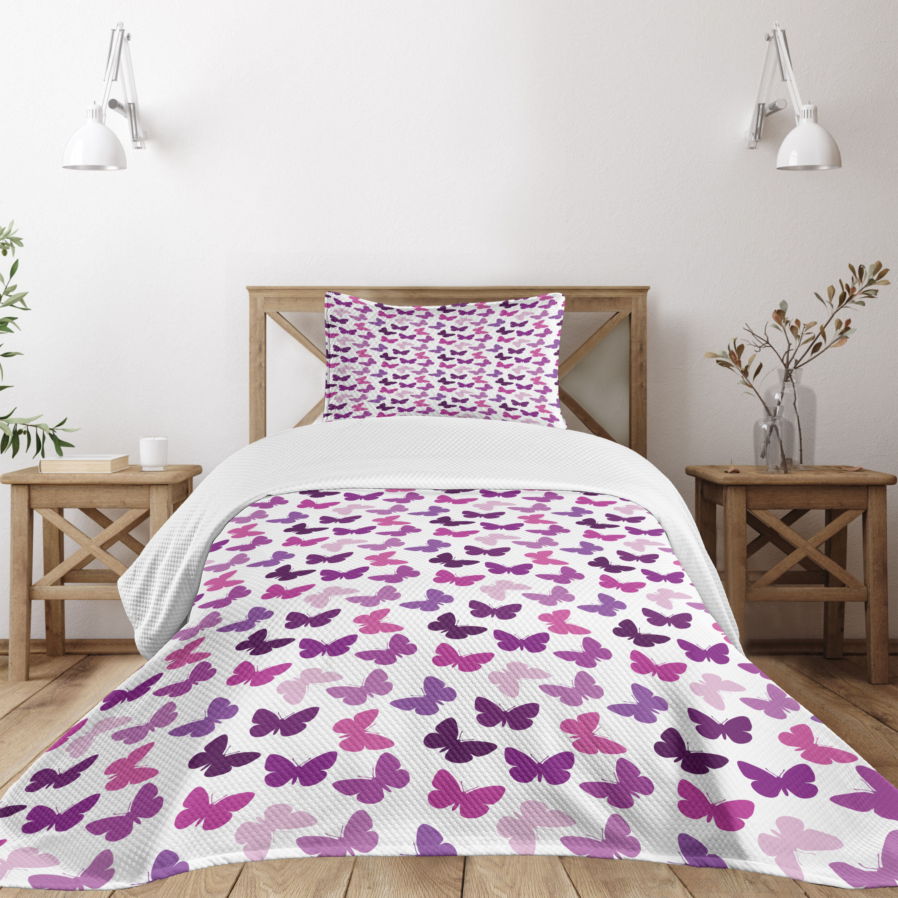 Ambesonne Butterfly Bedspread Set Butterfly Dancing Spring Purple Lilac ...