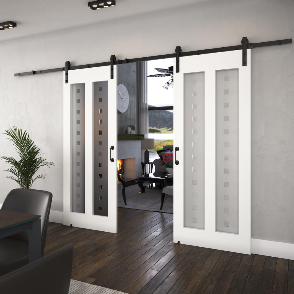 EightDoors Silkscreen Glass Wood Primed Barn Door without Installation ...