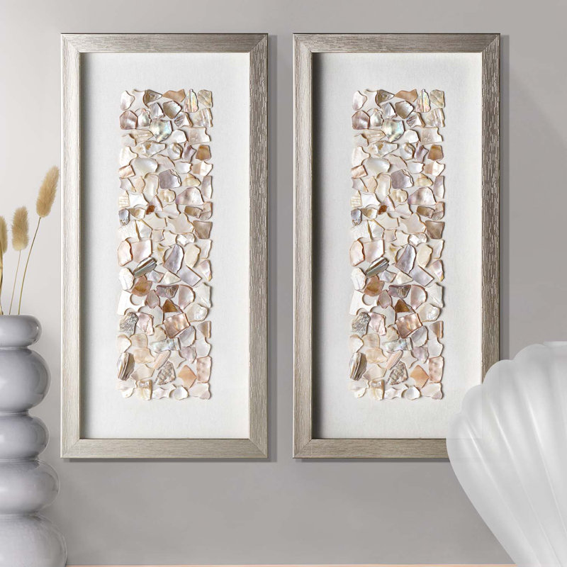 Rosecliff Heights Natural Seashell Mosaic 2-Piece Framed Wall Decor Set ...