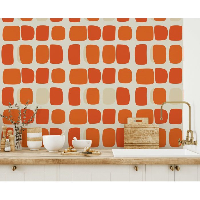 Charlton Home® Retro Squares Wallpaper Mid-Century Modern Wall Mural ...