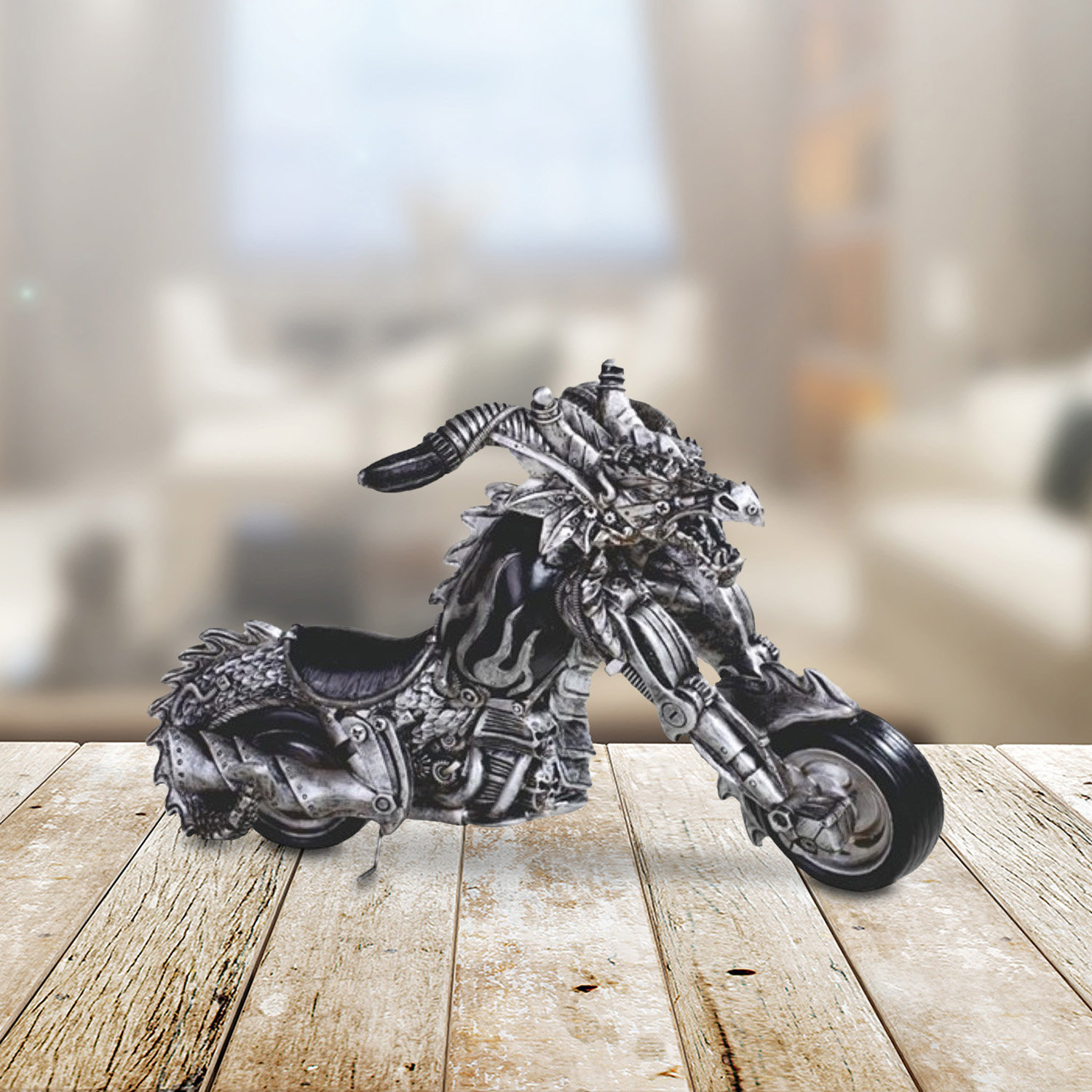Trinx 13"W Silver Dragon Motorcycle Figurine | Wayfair