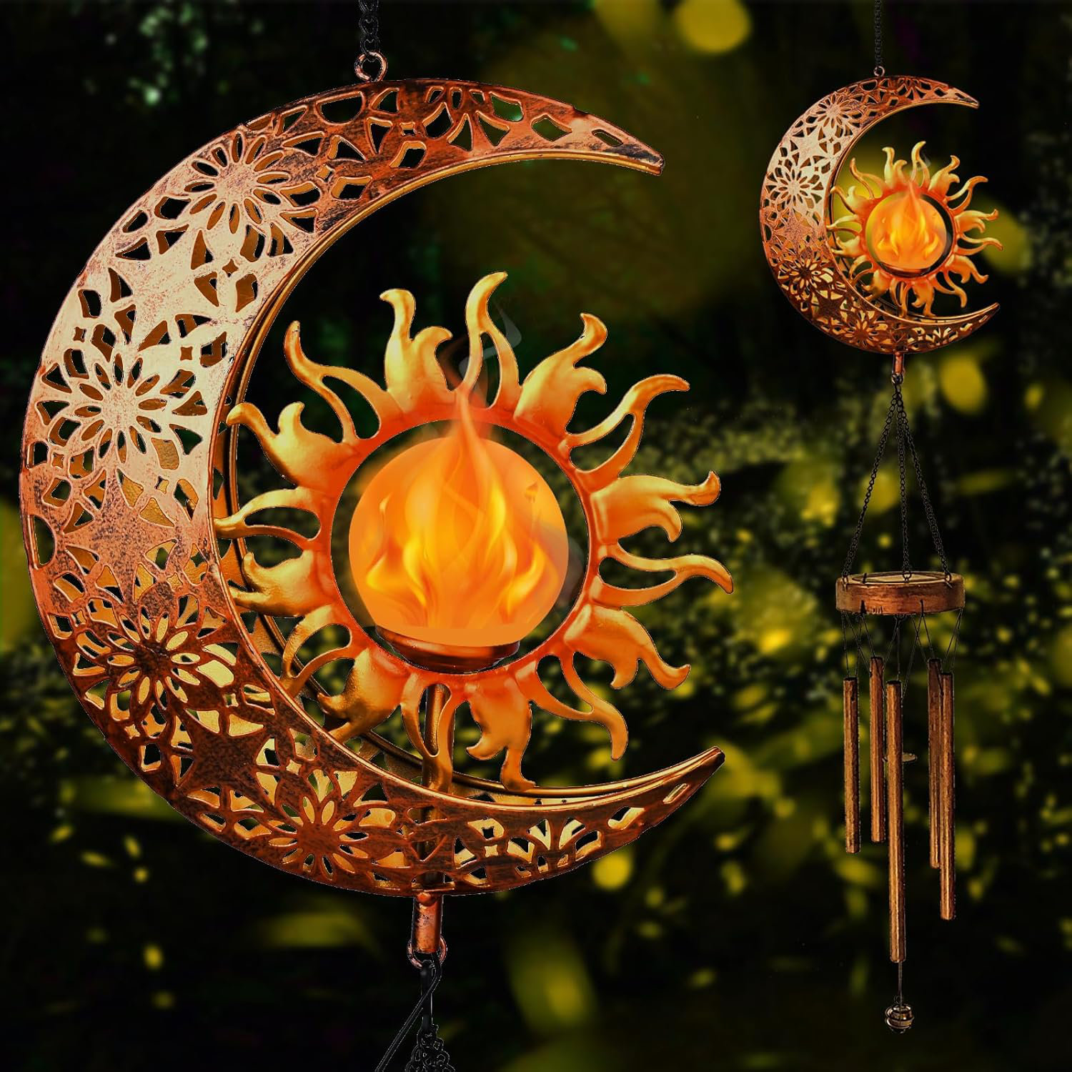 Arlmont & Co. Solar Sun Moon Wind Chimes Outdoor Waterproof Wind Bells ...
