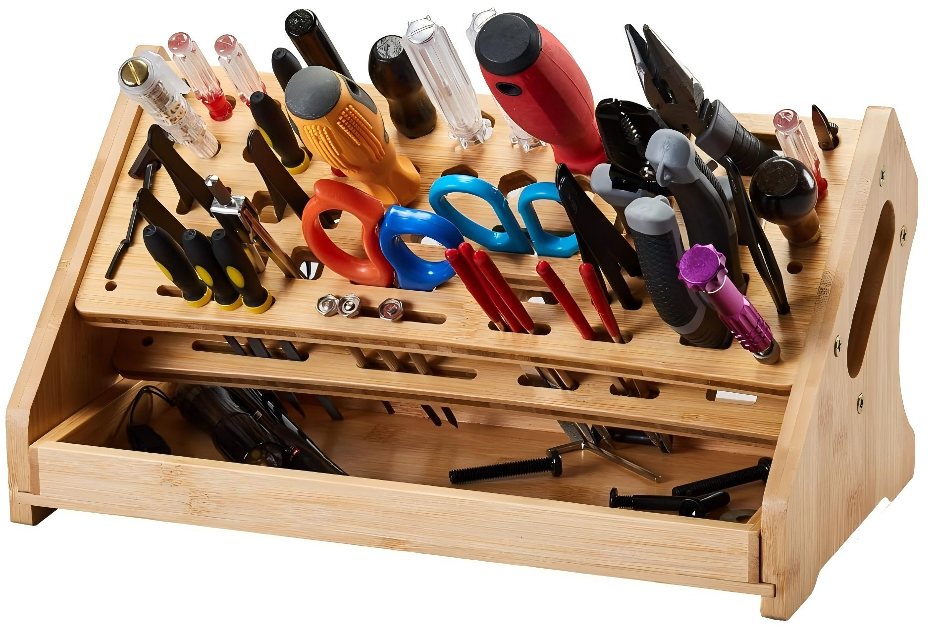 Gracie Oaks Bamboo Screwdriver Organizer Rack Desktop Hand Tool Stand ...