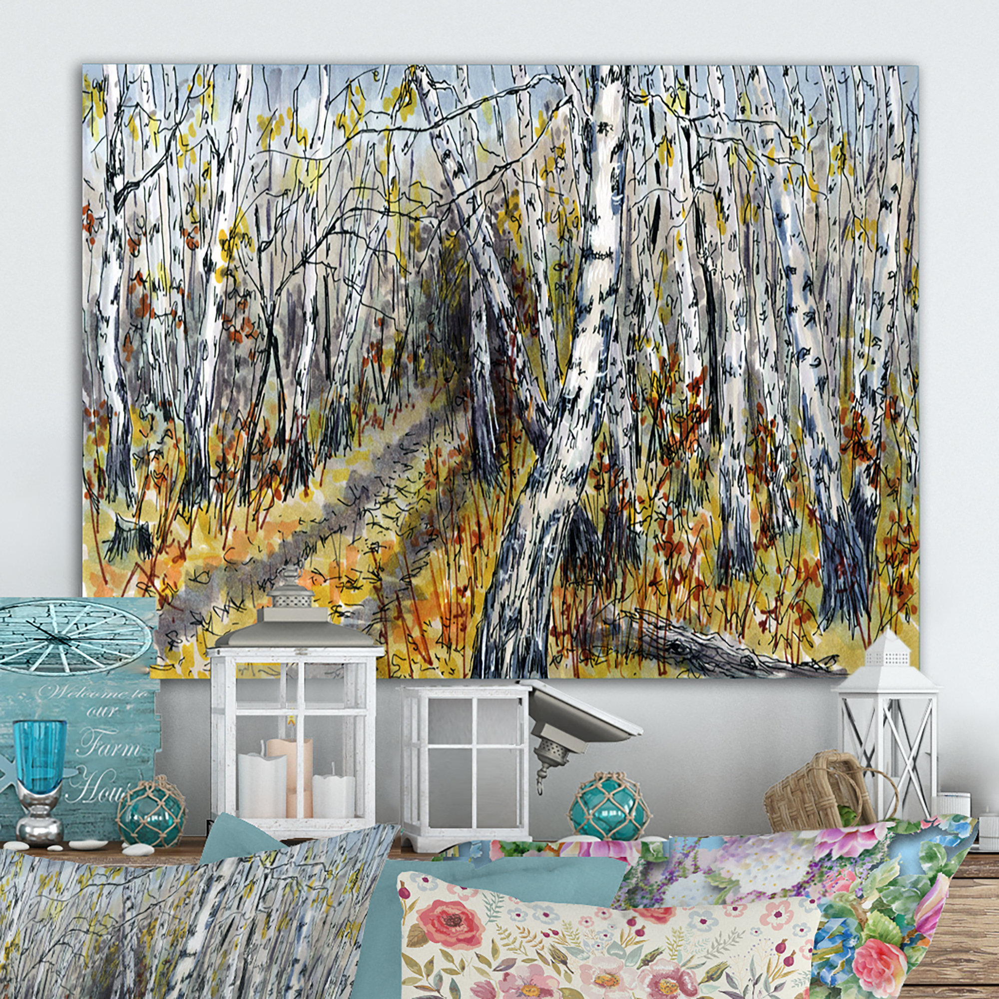 Millwood Pines Path Through The Birch Forest - Floater Frame Print on ...