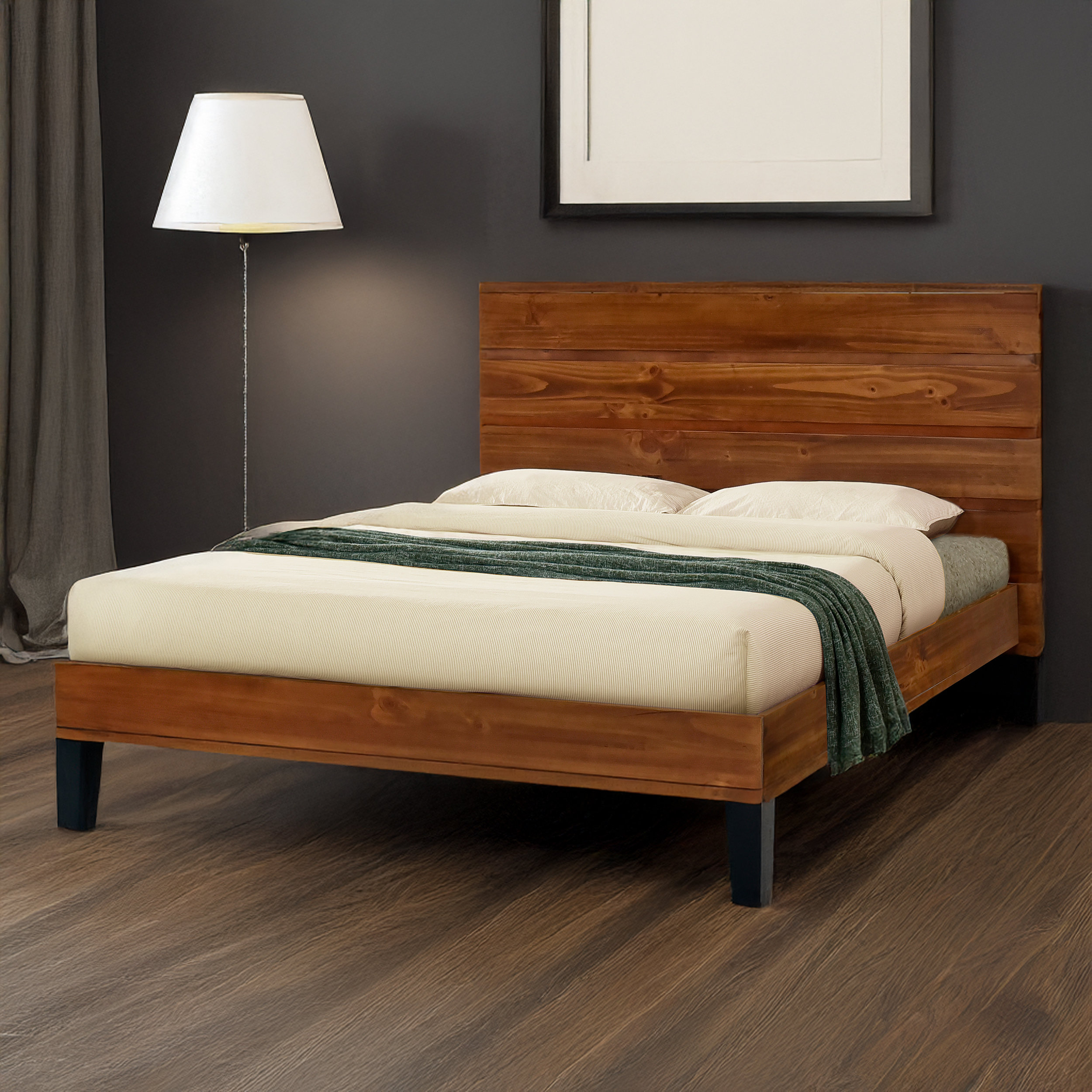 Gracie Oaks Modern Solid Wood Bed Frame Platform Bed Frame with Six ...