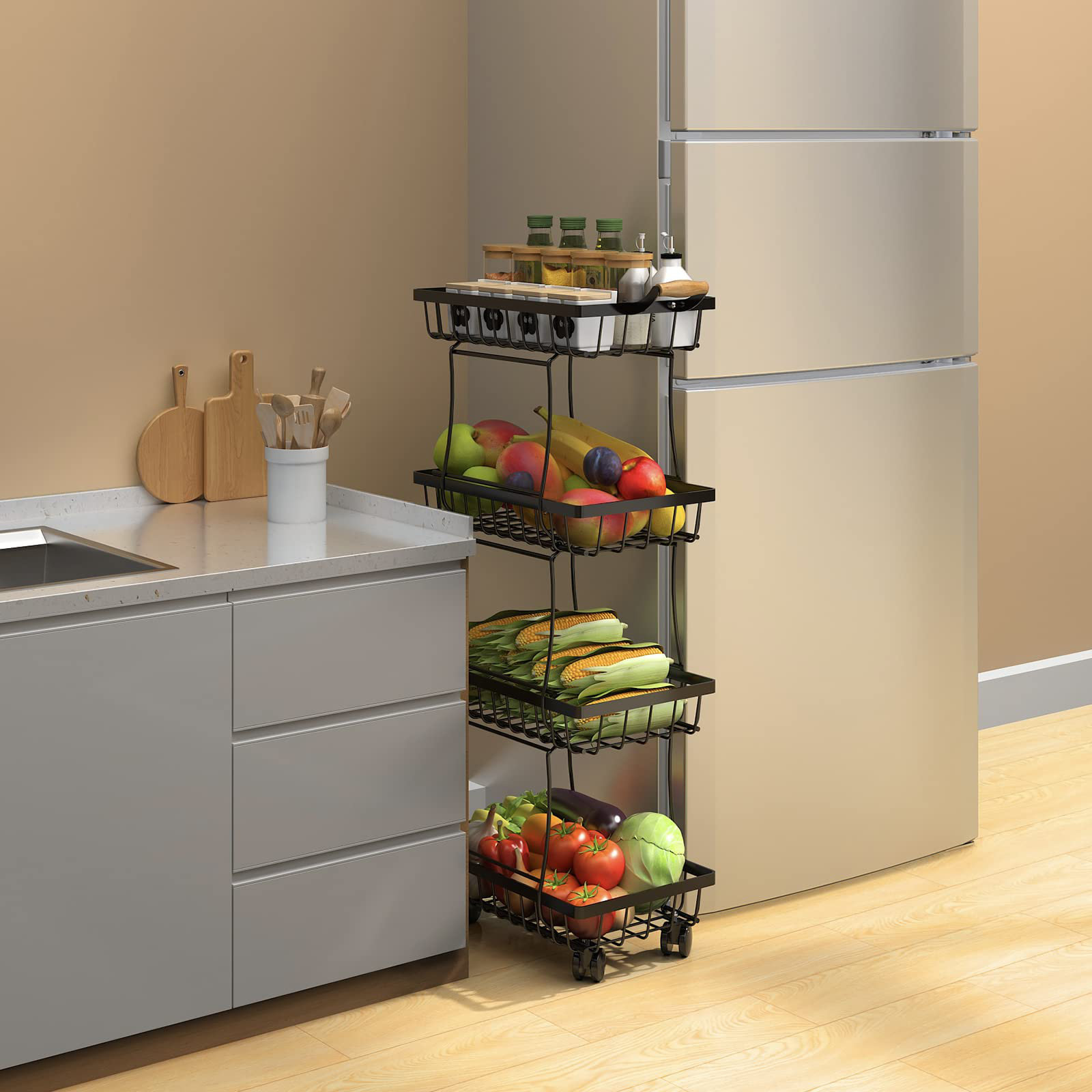 Kaden Ena INC 4 Tier Vegetable Storage Basket, Metal Wire Stackable ...