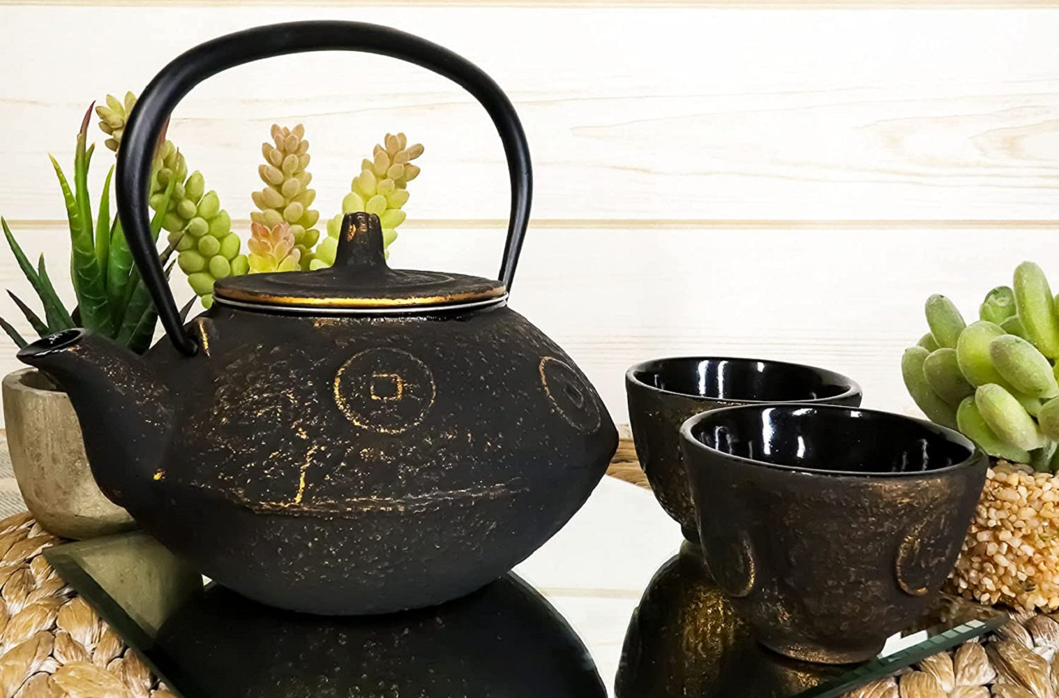 Bungalow Rose Traditional Tetsubin Feng Shui Gold Ingot Money Engraved ...