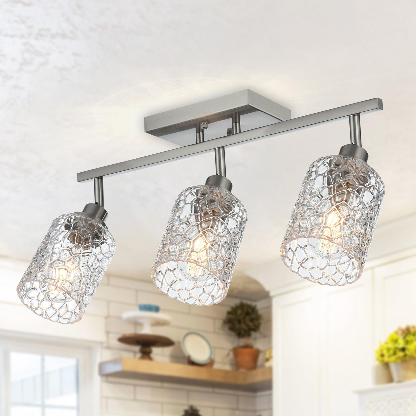 MIBOPA Brushed Nickel 3 Light Semi Flush Mount Ceiling Light with ...