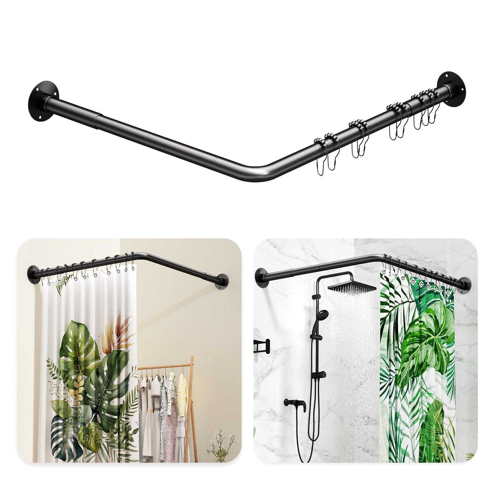 OLHAV 23''-53'' x 23''-53'' L Shaped Shower Curtain Rod,Adjustable ...
