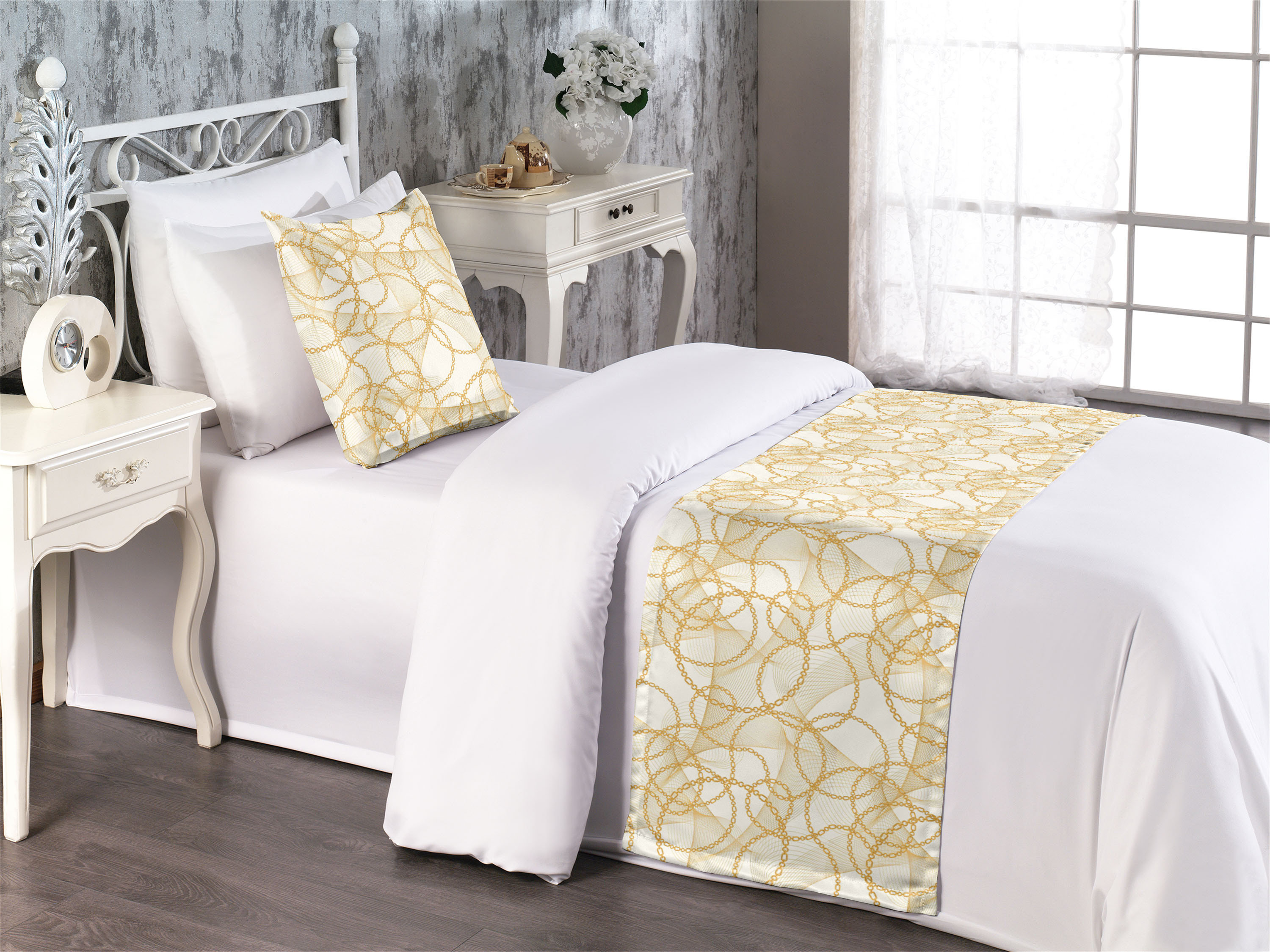 Ambesonne Abstract Bed Runner Set Circular Design Swirly Art Champagne ...