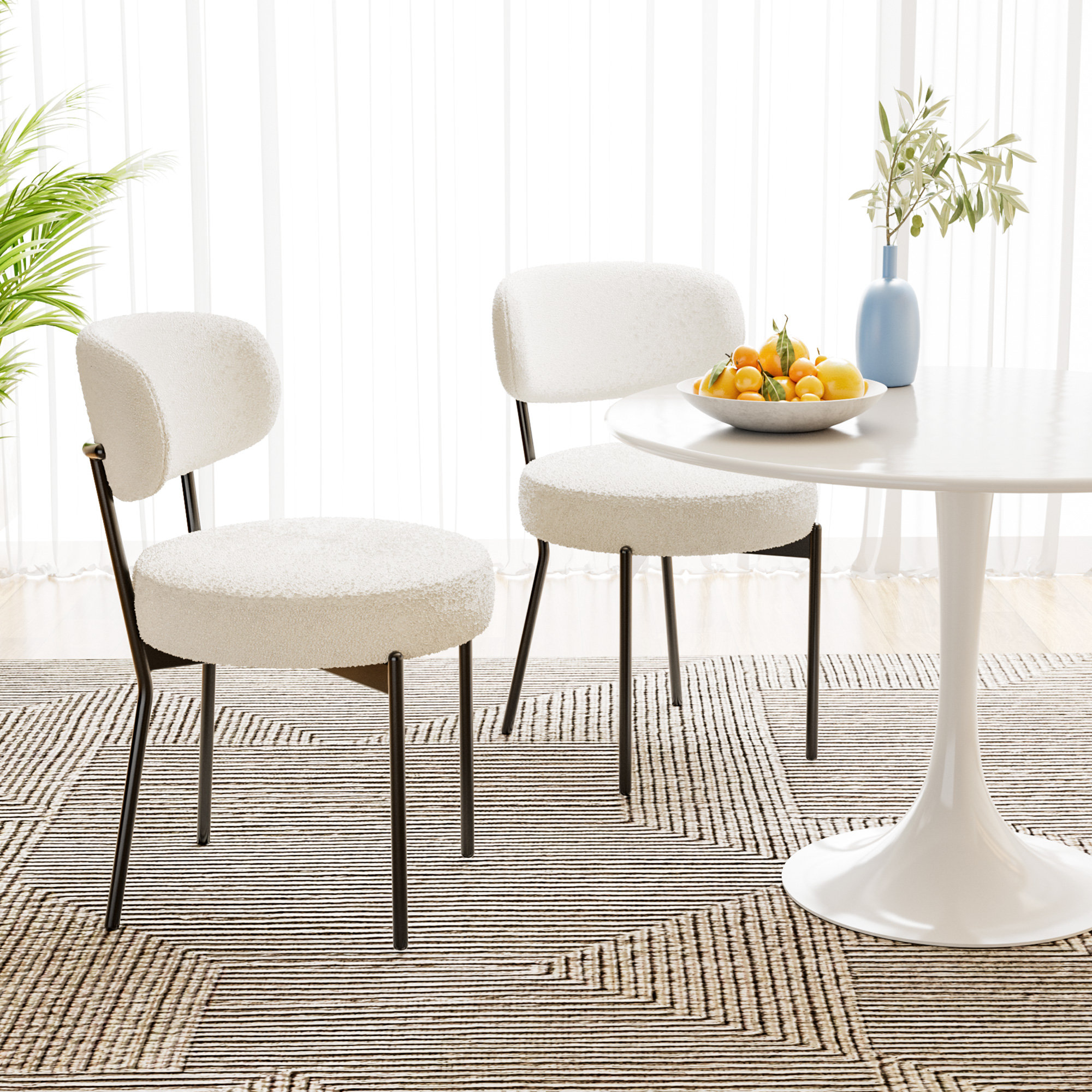 George Oliver Sherpa Fabric Upholstered Dining Chairs Set with Backrest ...