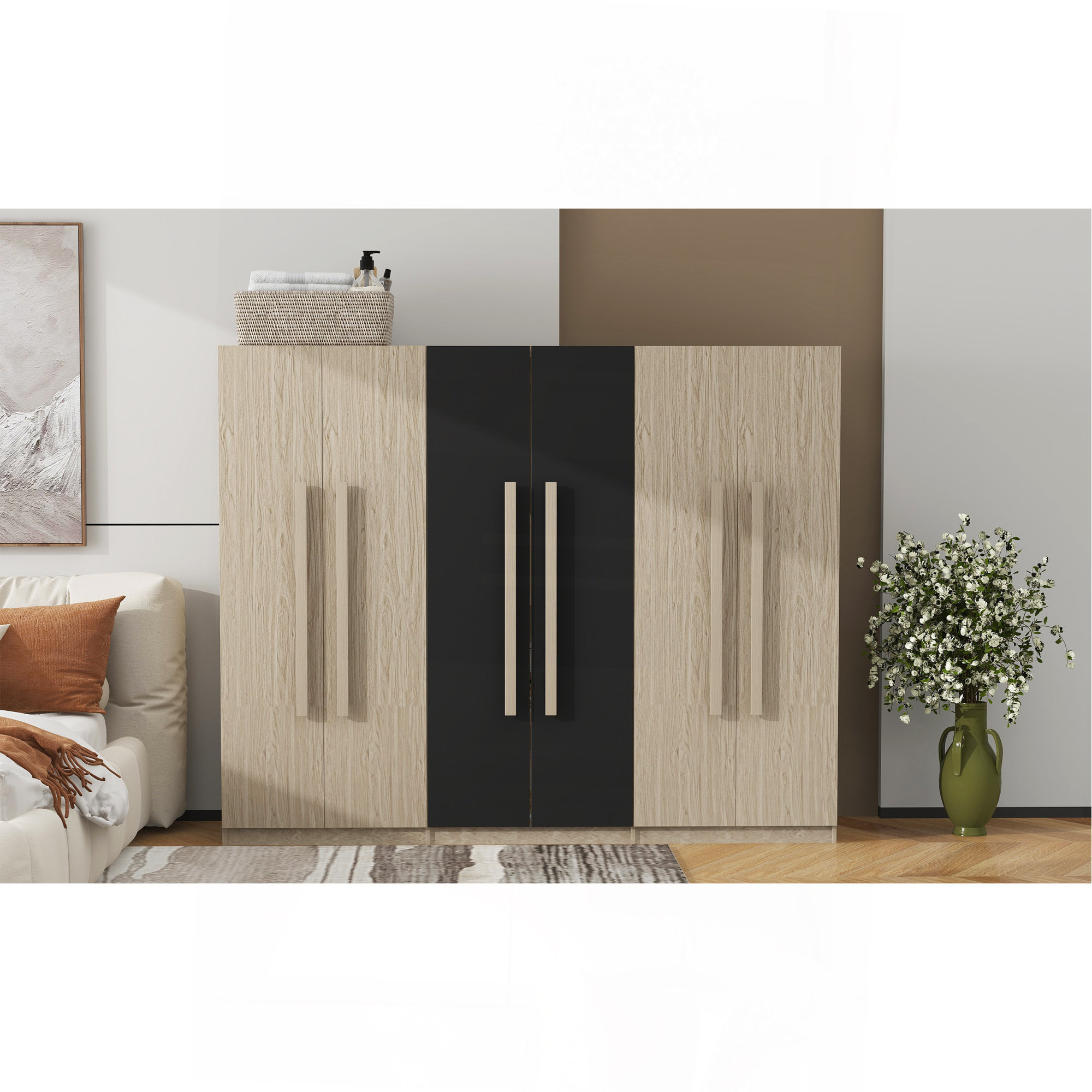 Latitude Run® Versatile Wooden Wardrobe With Multiple Storage Options ...