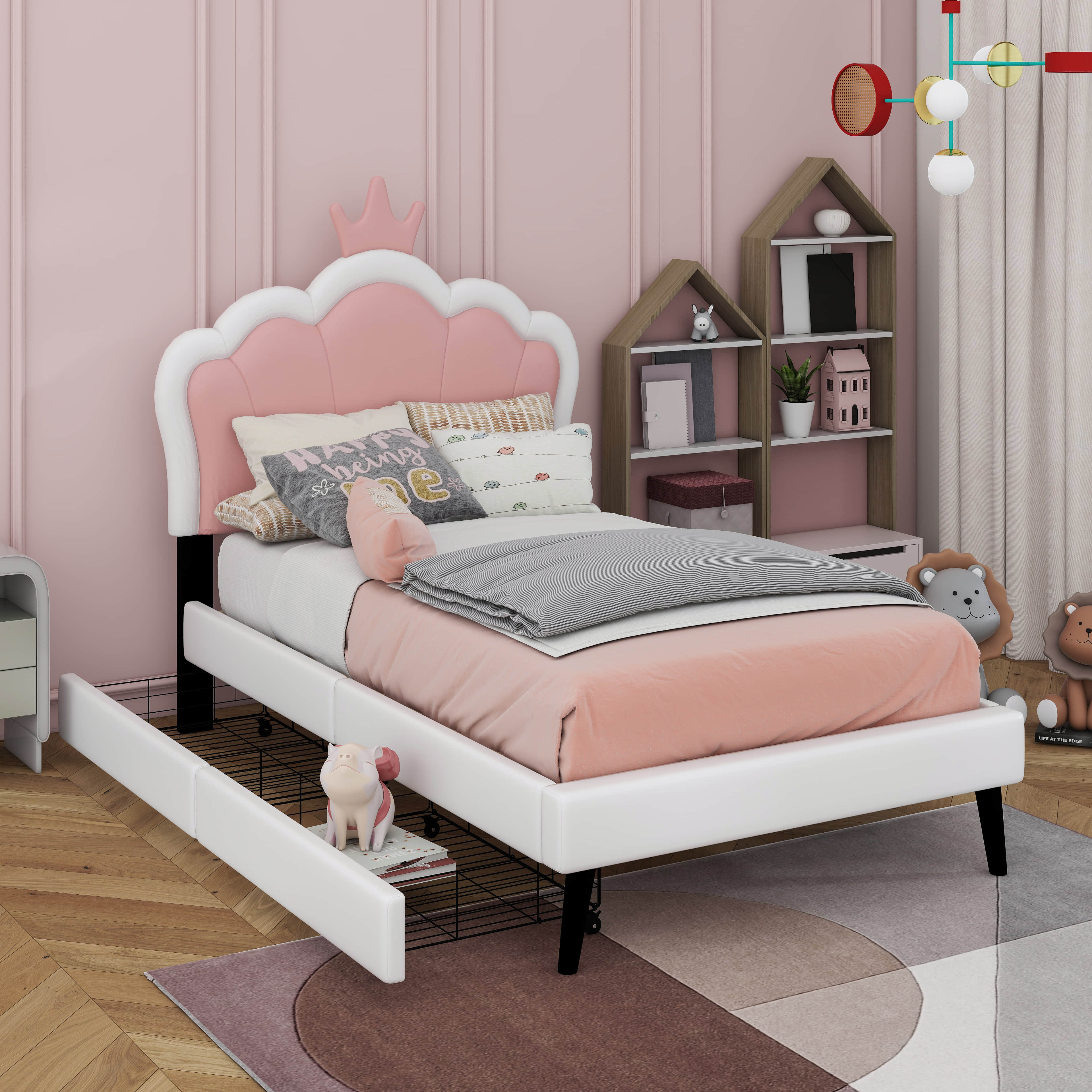 Gemma Violet Twin Size Upholstered Princess Bed With Crown Headboard ...