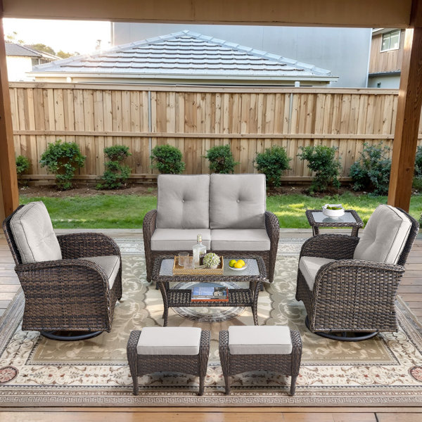 Belord 7-Pieces Outdoor Conversation Set with Swivel Rocking Chairs and ...