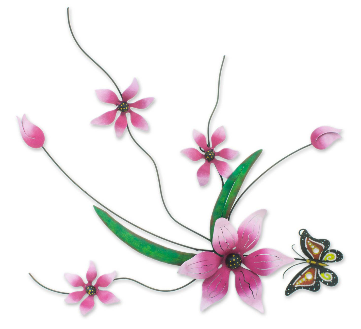 World Menagerie Alister Pink Flowers Handmade Painted Iron Wall Decor ...