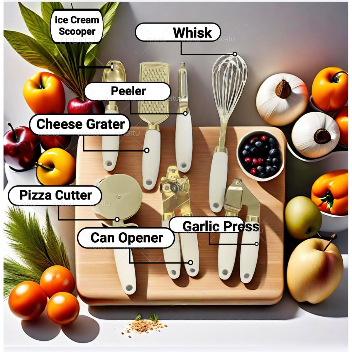 Stock Preferred 7-piece Gold & White Kitchen Utensil Set With Anti-slip ...