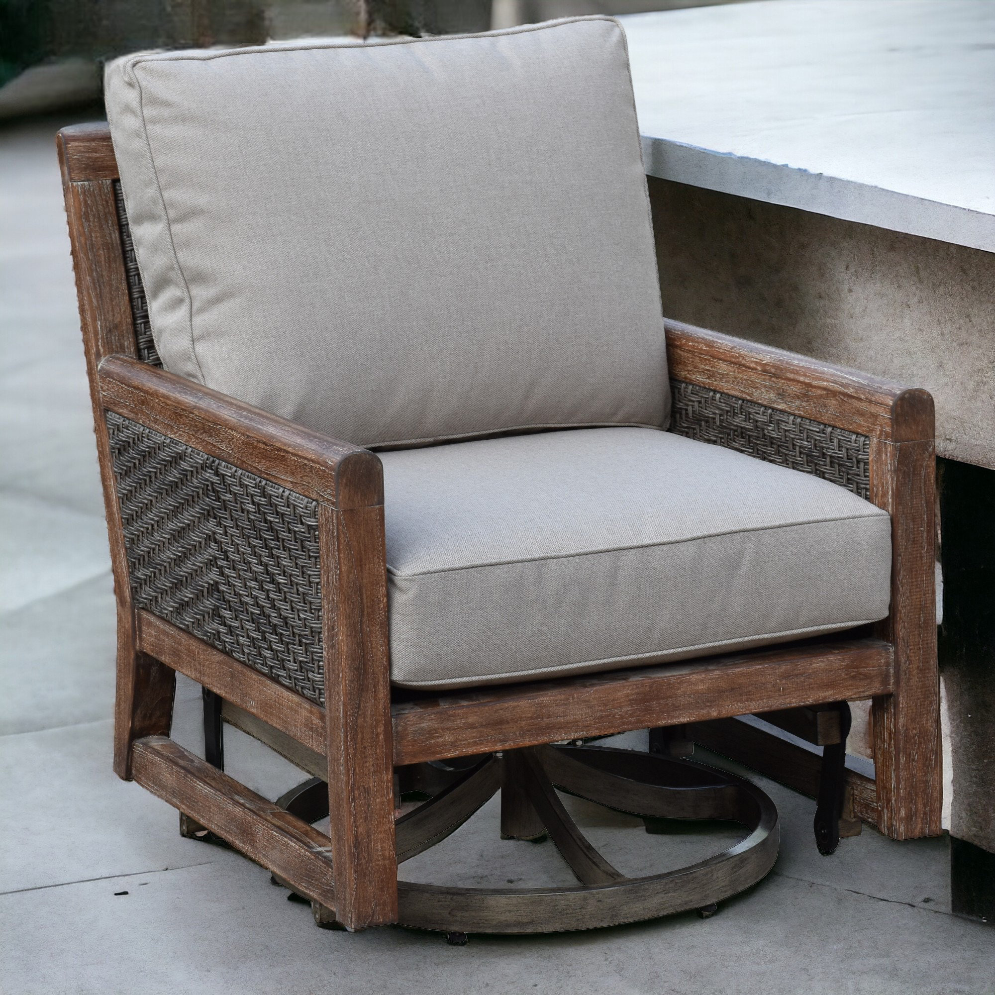 Wade Logan Lateela Swivel Teak Glider Chair with Cushions - Wayfair Canada