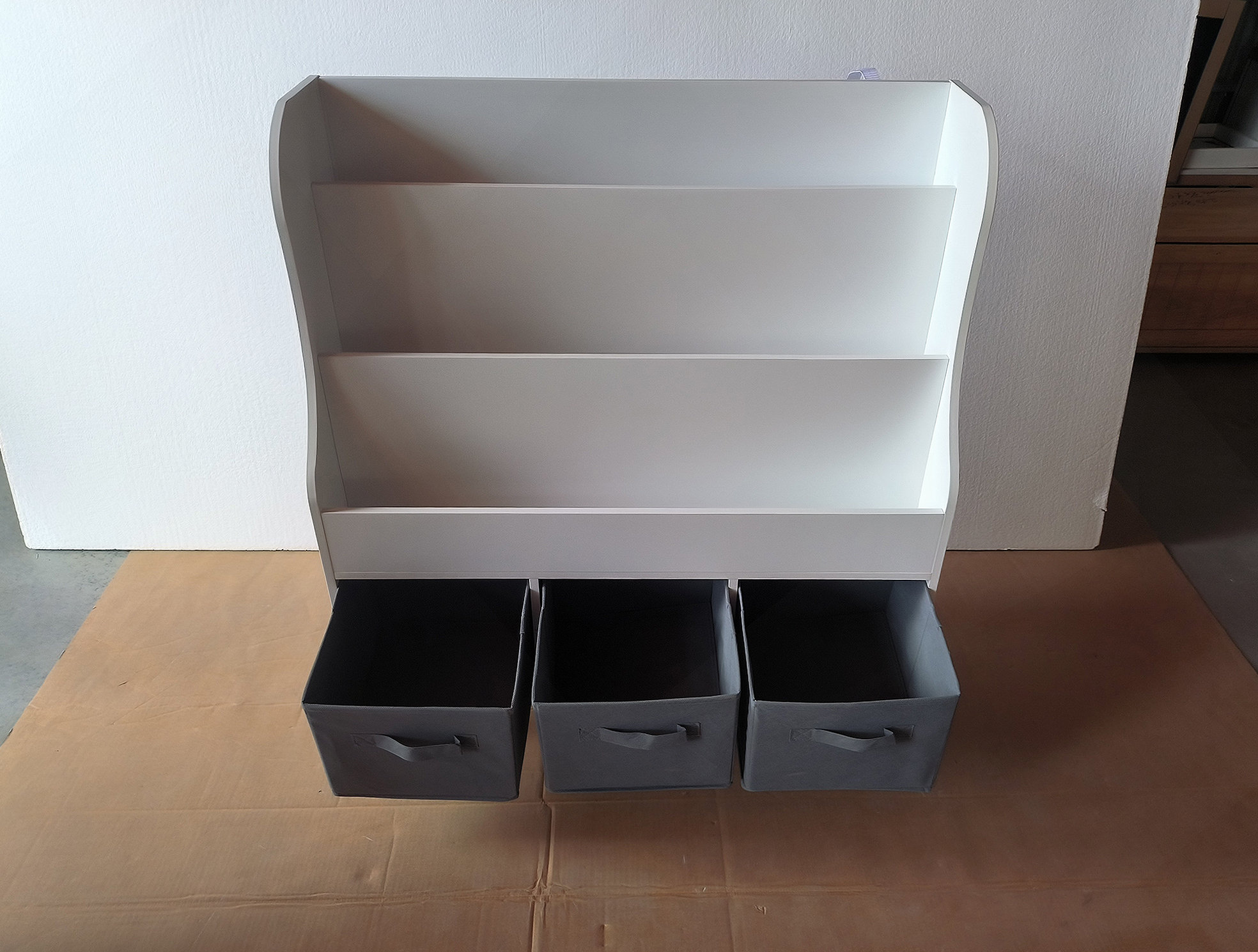 Latitude Run® Kids Bookshelf With 3 Fabric Storage Bins, White Wooden ...