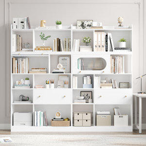 Zipcode Design™ Azariah 70" White Tall Bookcase with Glass Doors ...