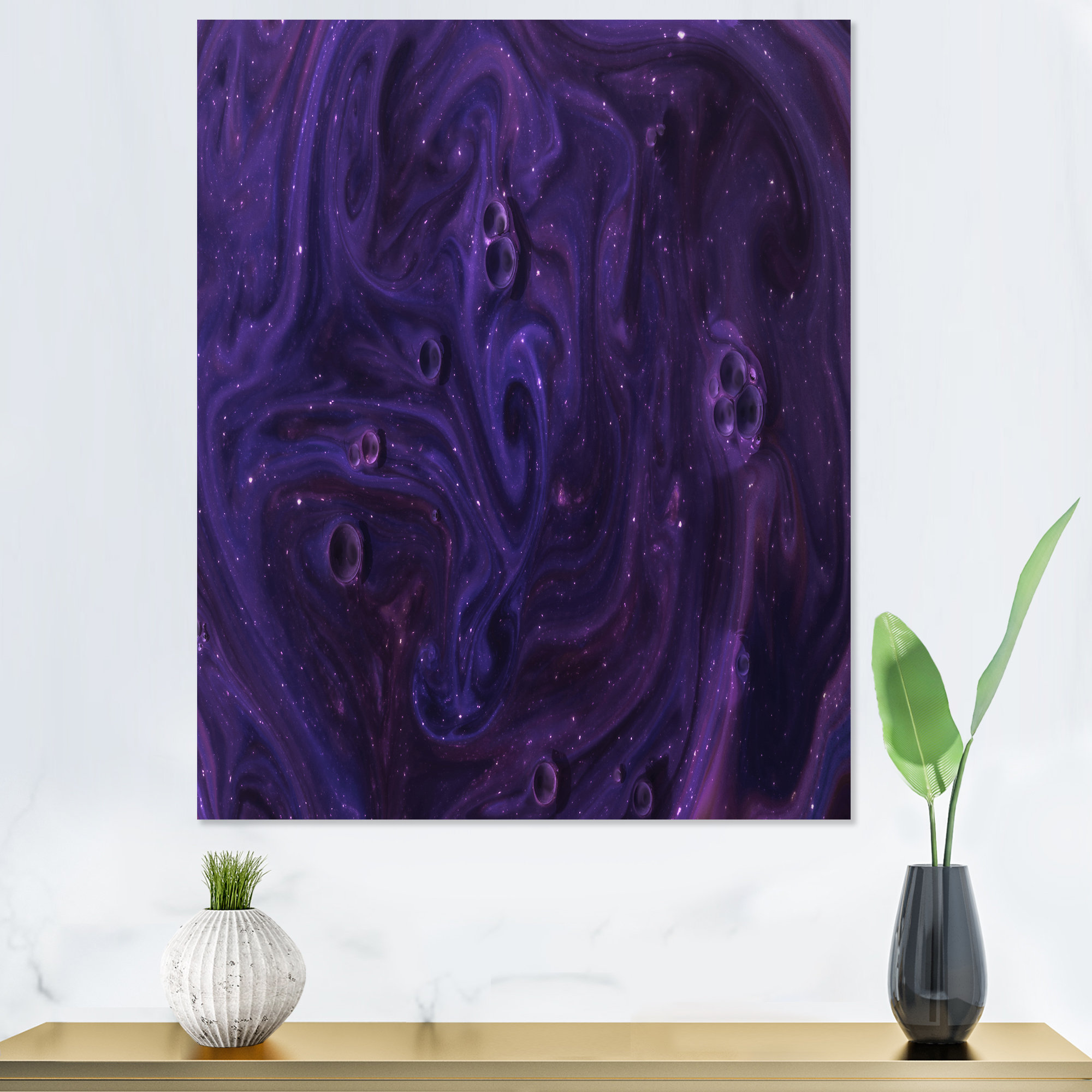 Wrought Studio Abstract Dark Purple Paint - Modern Canvas Wall Art ...