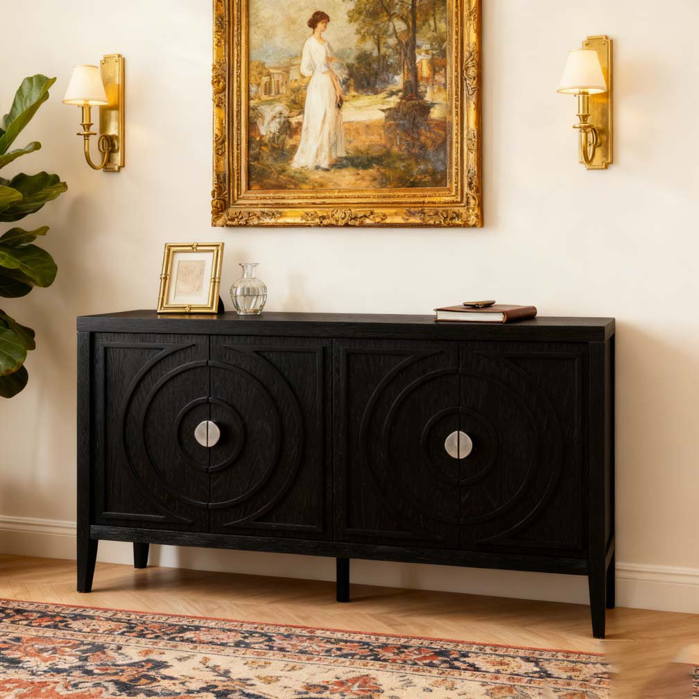 Latitude Run® Sideboard door with Circular Groove Design Round Metal ...