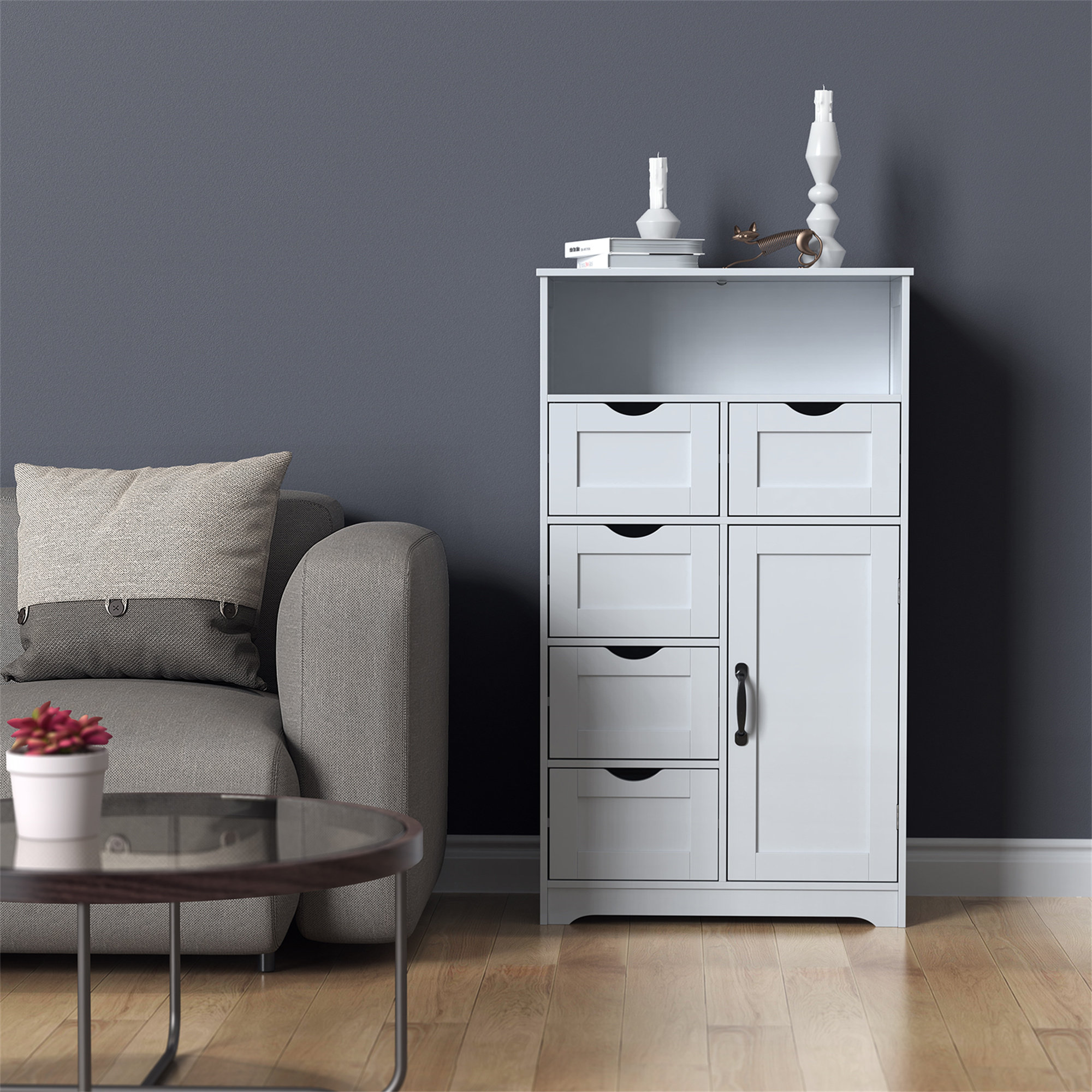 WFX Utility™ Modern White Wooden Storage Cabinet With Five Drawers And ...