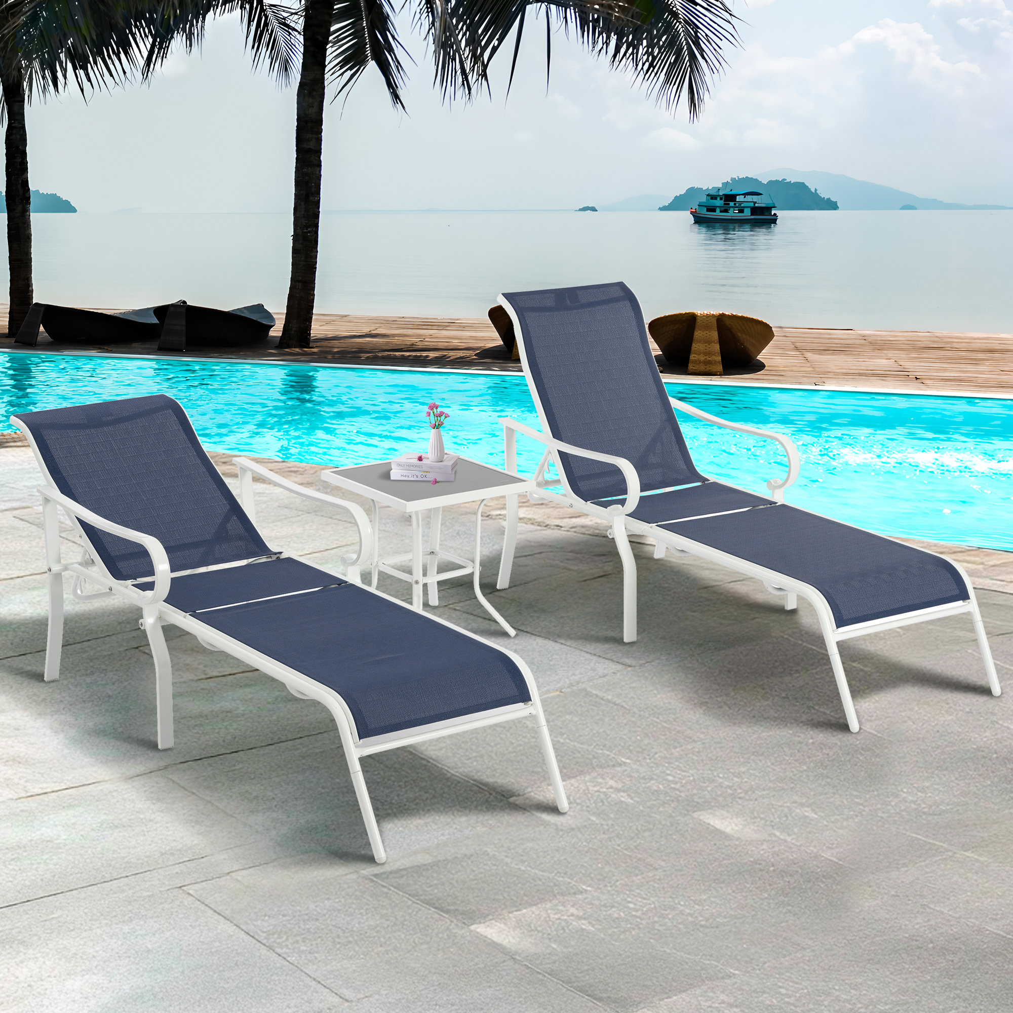 Winston Porter Outdoor Chaise Lounge Set with 5 Adjustable Backrest ...