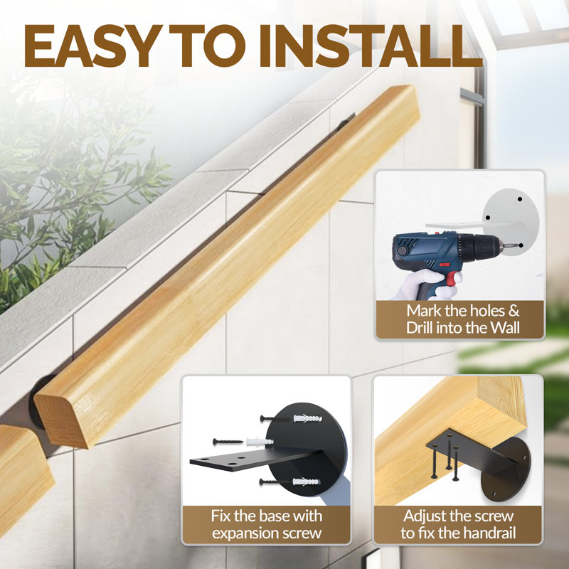 CraftVie Premium Solid Wood Handrails for Indoor Stairs, Safety Wall ...