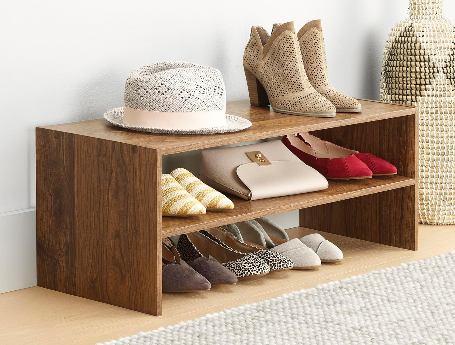 Latitude Run® Modern Stackable Wood Shoe Rack With 2 Shelves For ...