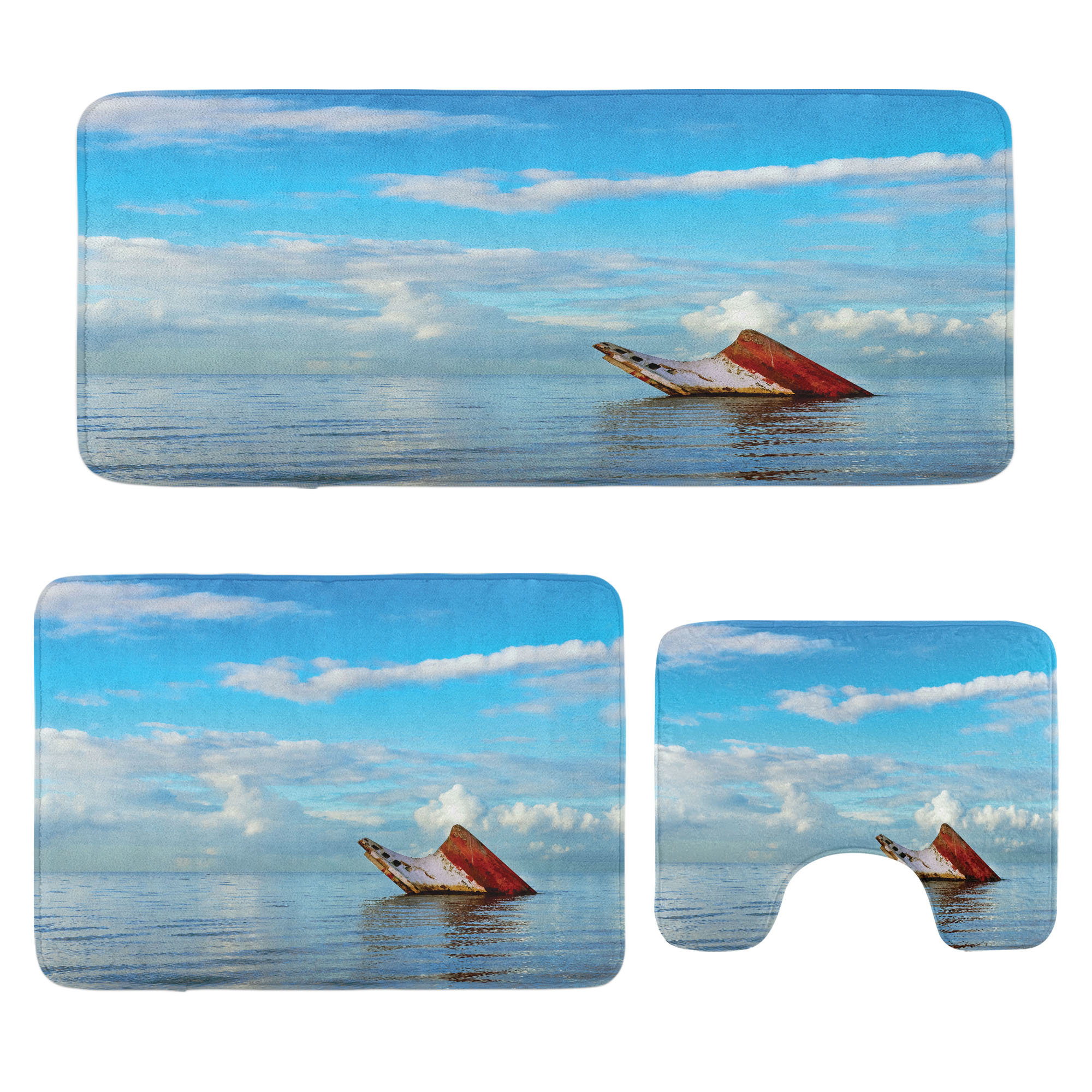 East Urban Home Nautical Bathroom Rug Set 3 Pieces U-Shape & Rectangle ...