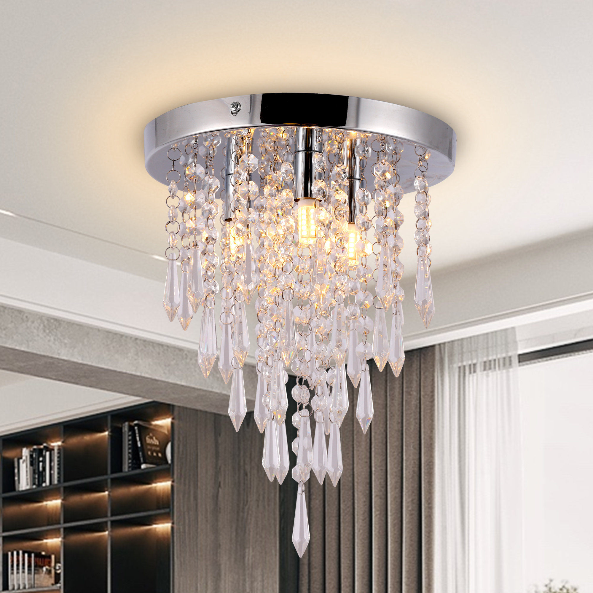 House of Hampton® Janeva 3 - Light 9.8" Crystal Flush Mount | Wayfair