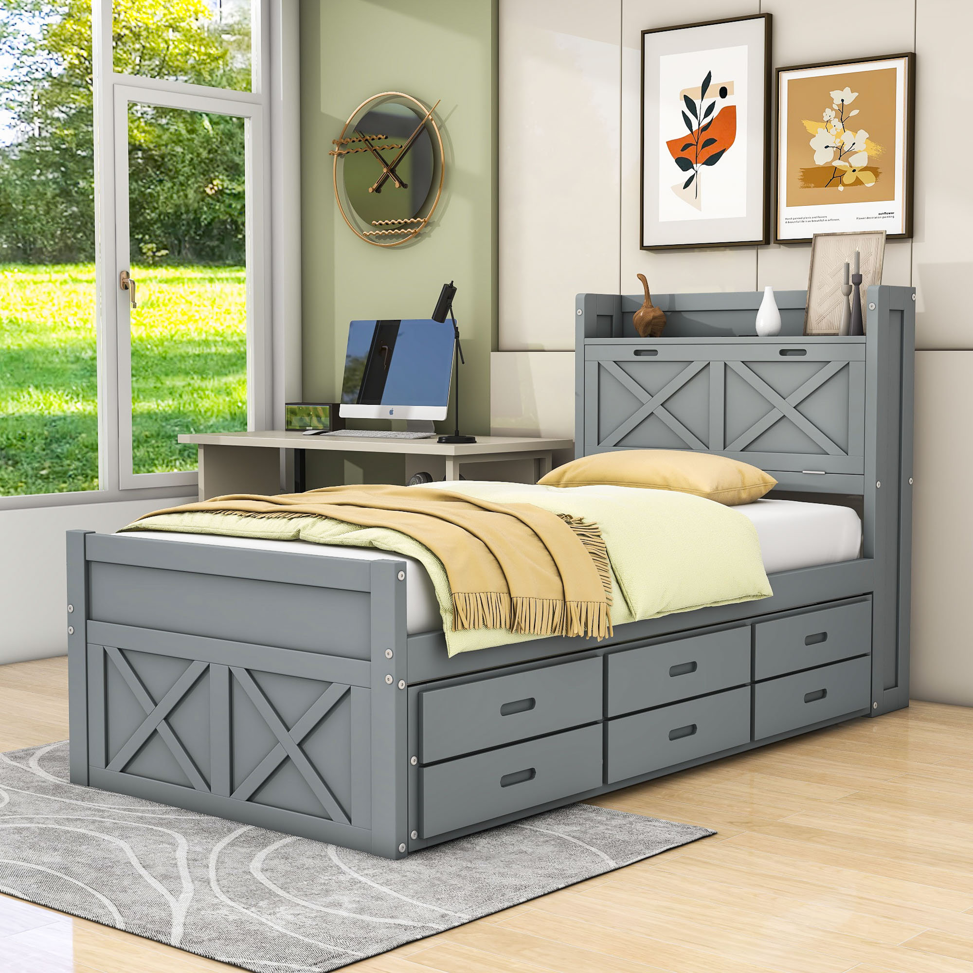 Gracie Oaks 3 Drawers MDF Bed with Trundle | Wayfair
