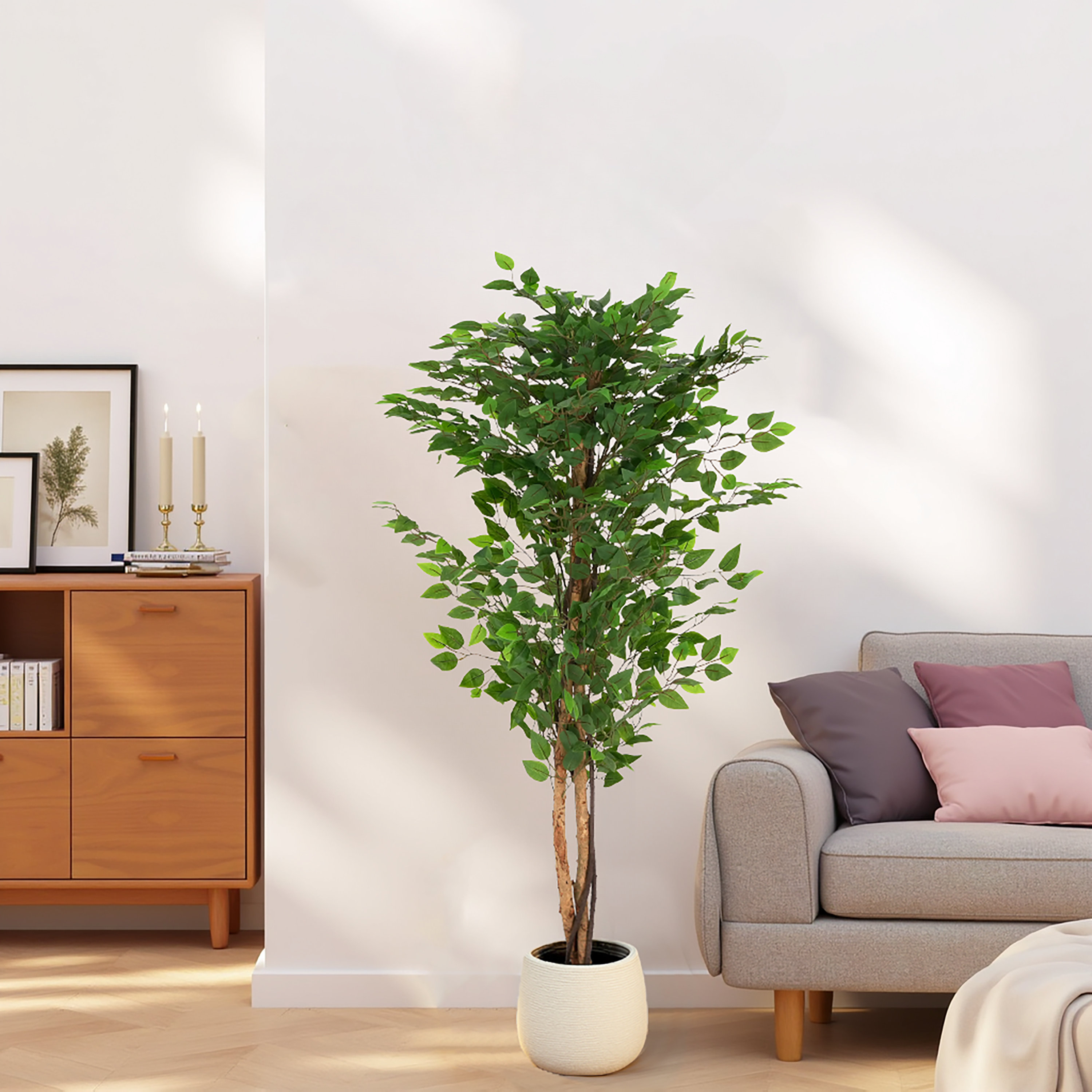 Ebern Designs Oech 63" Artificial Ficus Tree With Pot With Wooden Trunk ...