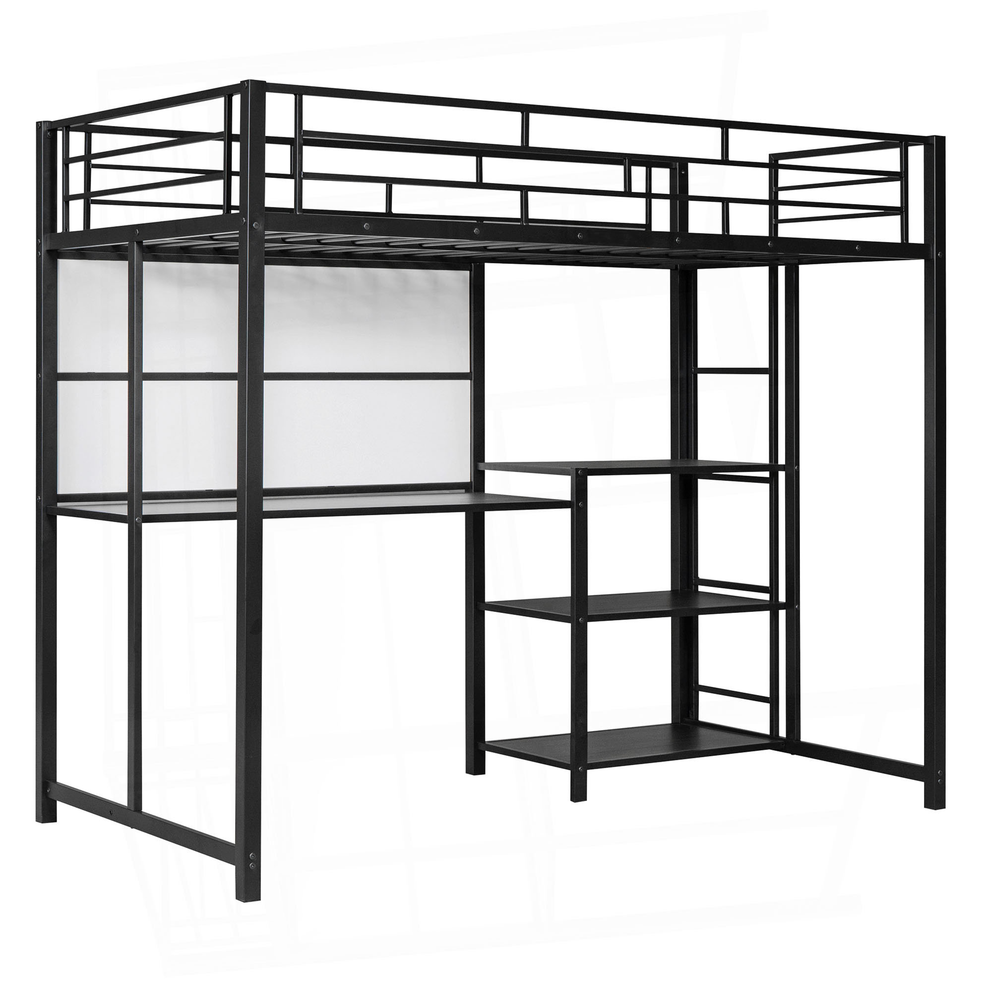 Mason & Marbles Bed With Desk And Whiteboard, Metal Bed With 3 Shelves ...