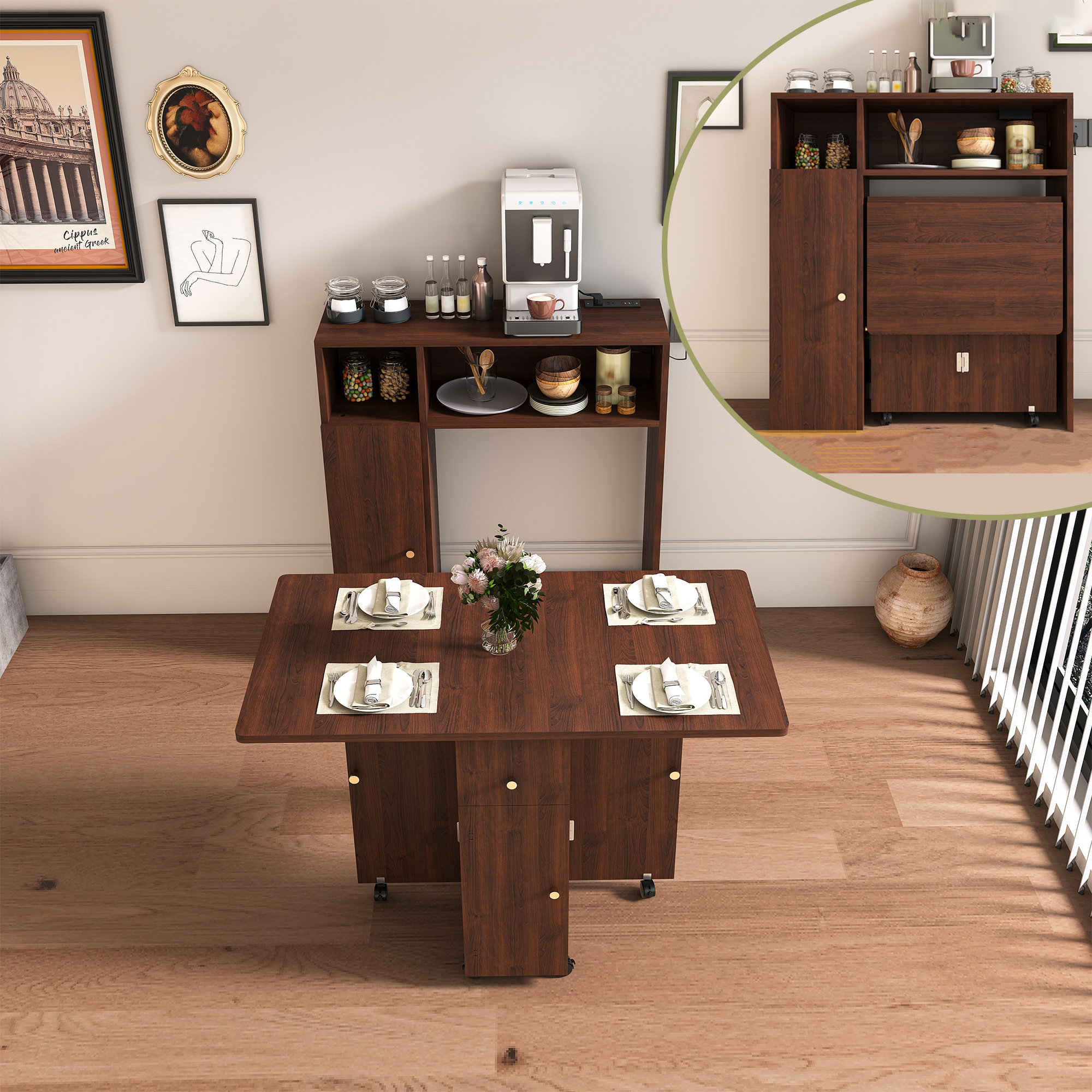 Millwood Pines Multifunctional Folding Dining Table With Wall Mounted ...