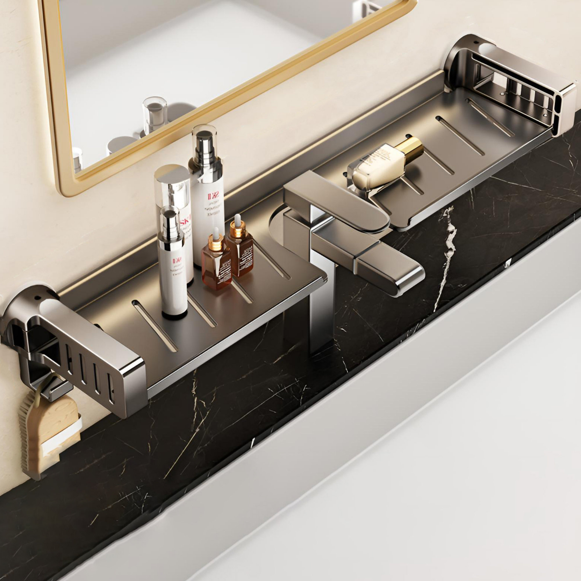 Rebrilliant Non Perforated Suction Cup Storage Rack, Bathroom Wall ...