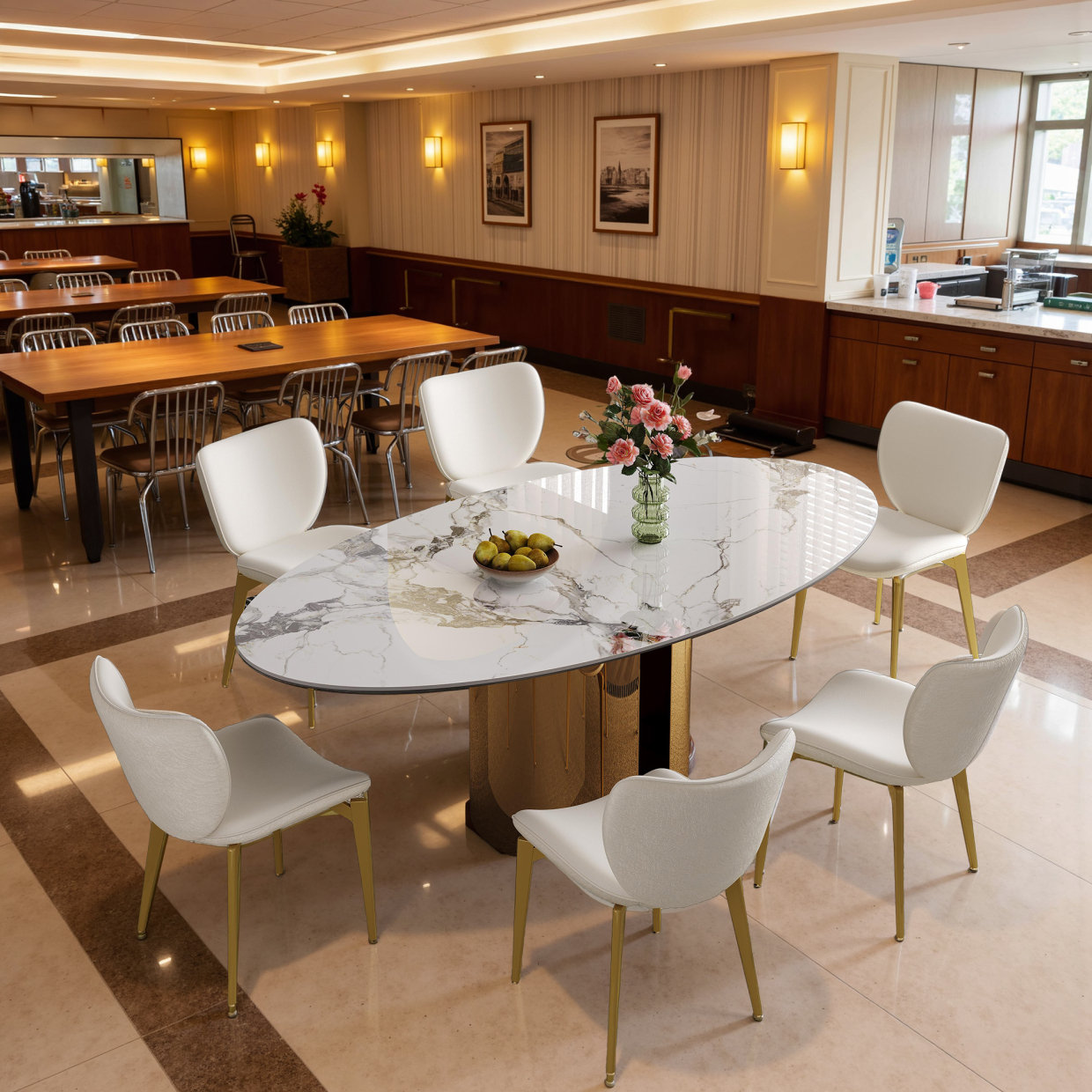 Hokku Designs 70.9-Inch Sintered Stone Oval Dining Table, With Copper ...