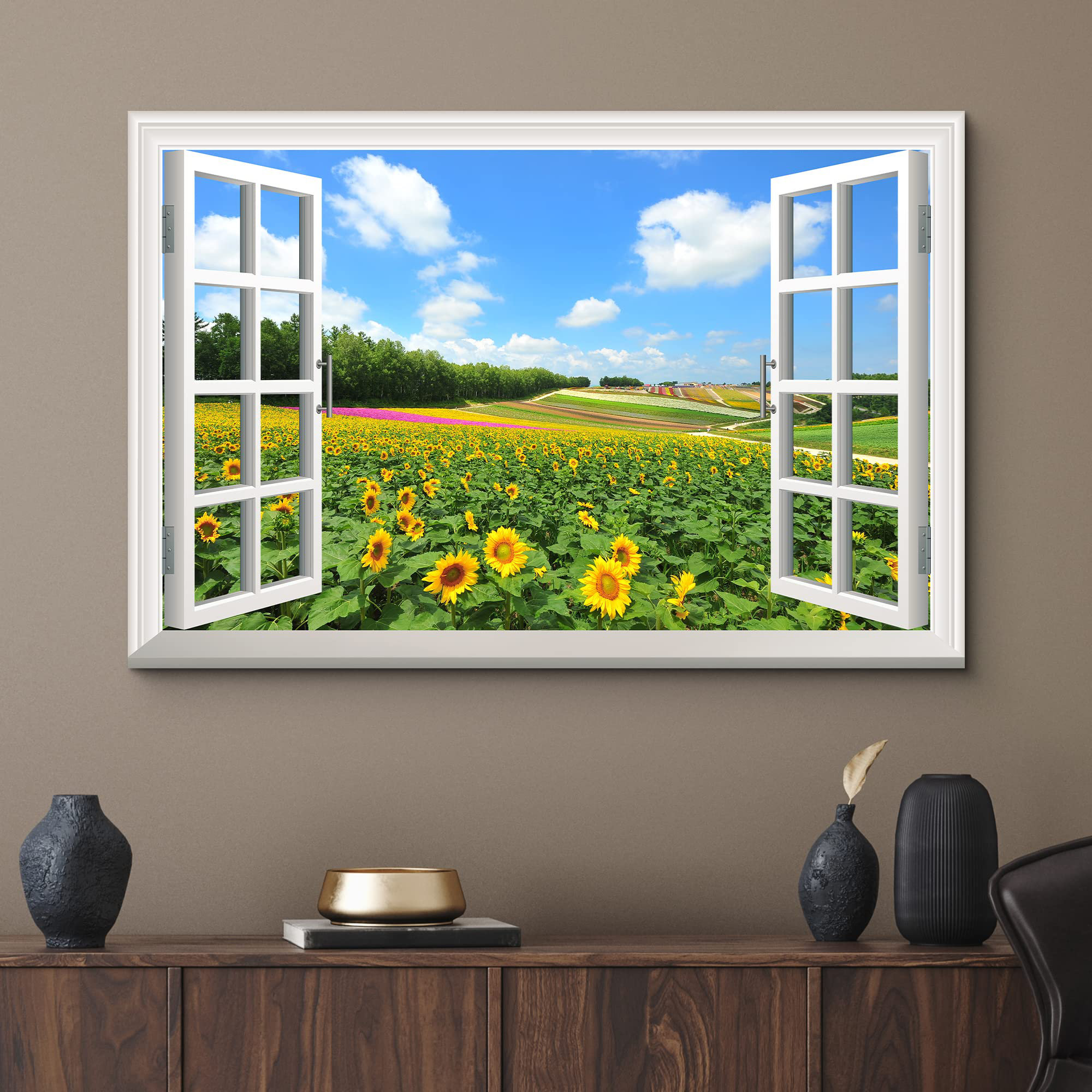 IDEA4WALL Window View Of Dutch Style Sunflower Field | Wayfair