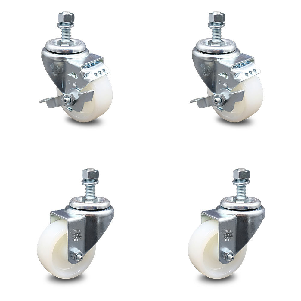 Service Caster 3 Inch Nylon Wheel Swivel 12mm Threaded Stem Caster Set ...