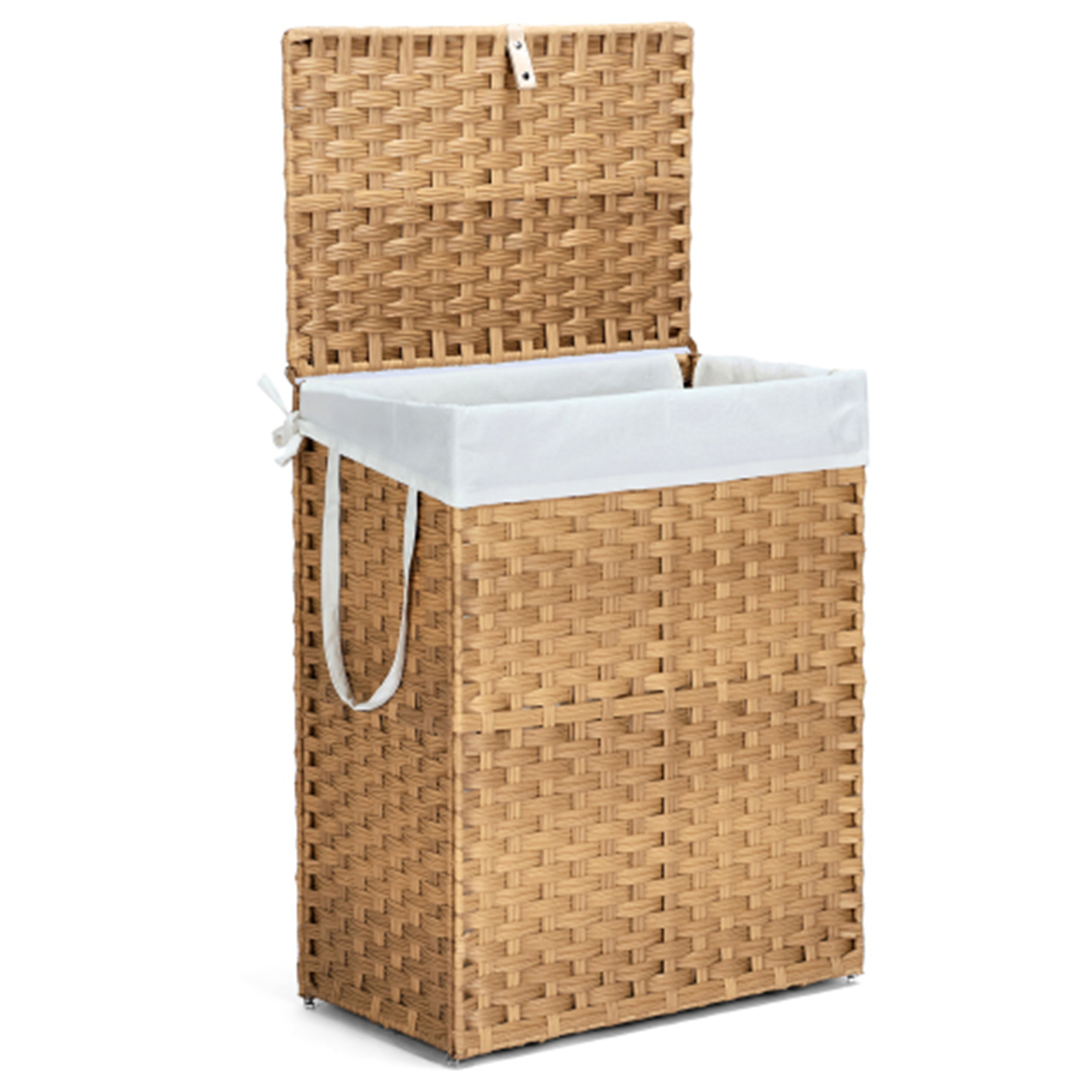 LALA & WONZ 90L Stylish Hand-Woven PP Rattan Laundry Basket with Lid ...
