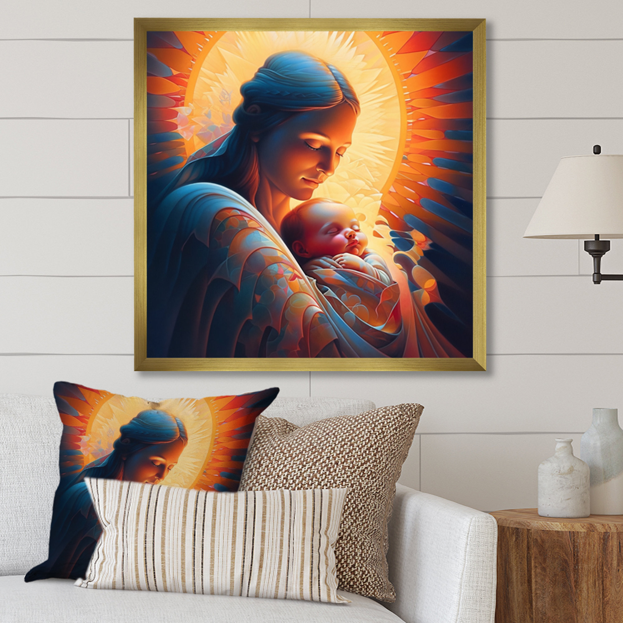 Canora Grey Guardian Angel Embracing The Baby I On Wood Print | Wayfair