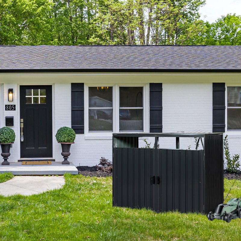 iYofe 63"L Outdoor Garbage Bin Storage Shed, Galvanized Steel, Lockable ...