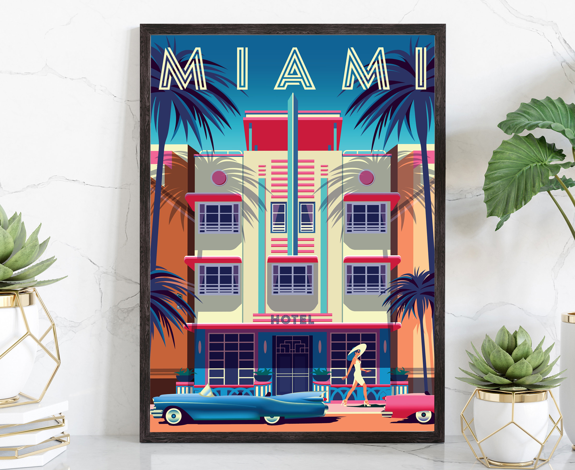 Trinx Miami Retro Style State Travel Poster, Vintage Unframed Print ...